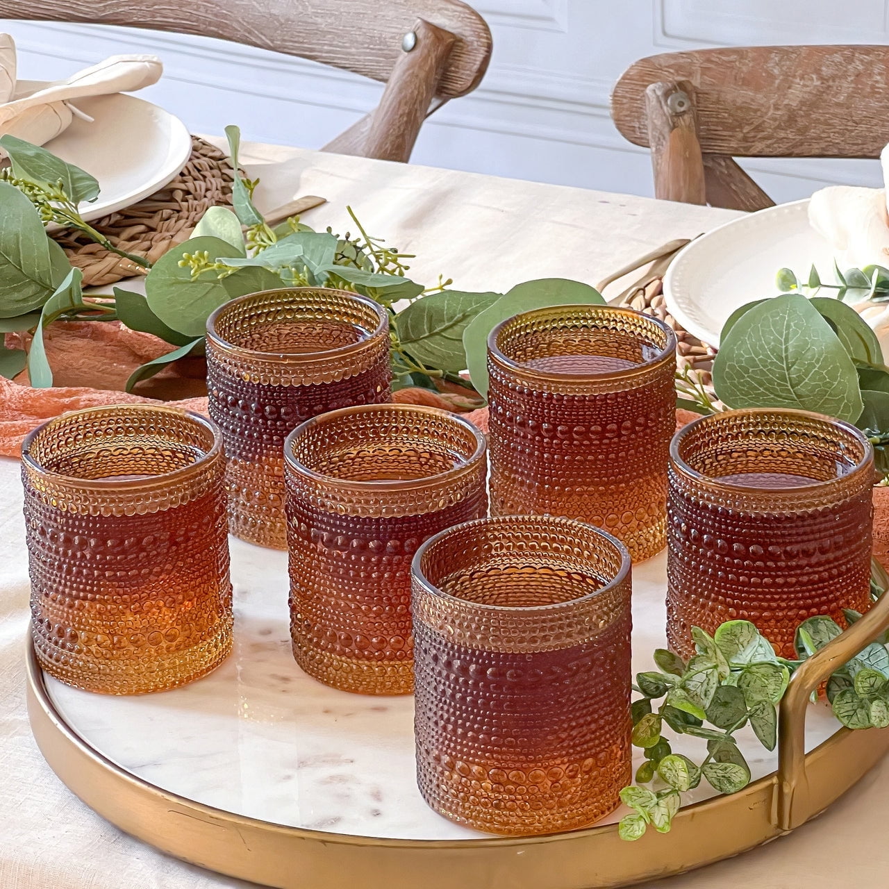 Kate Aspen Beaded Amber Glasses Set of 6 10 oz Textured Ribbed Vintage ...