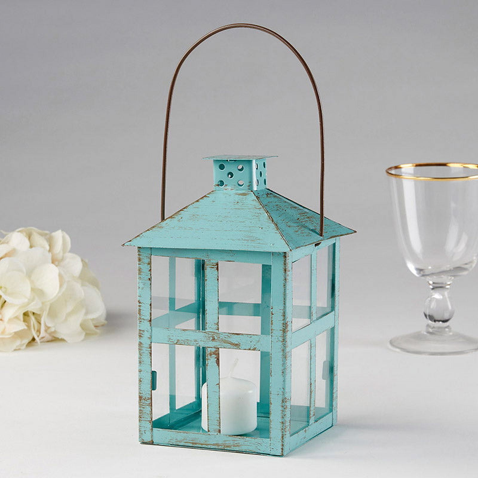 Kate Aspen Blue Decorative Lantern, Set of 2, Vintage Metal Distressed ...