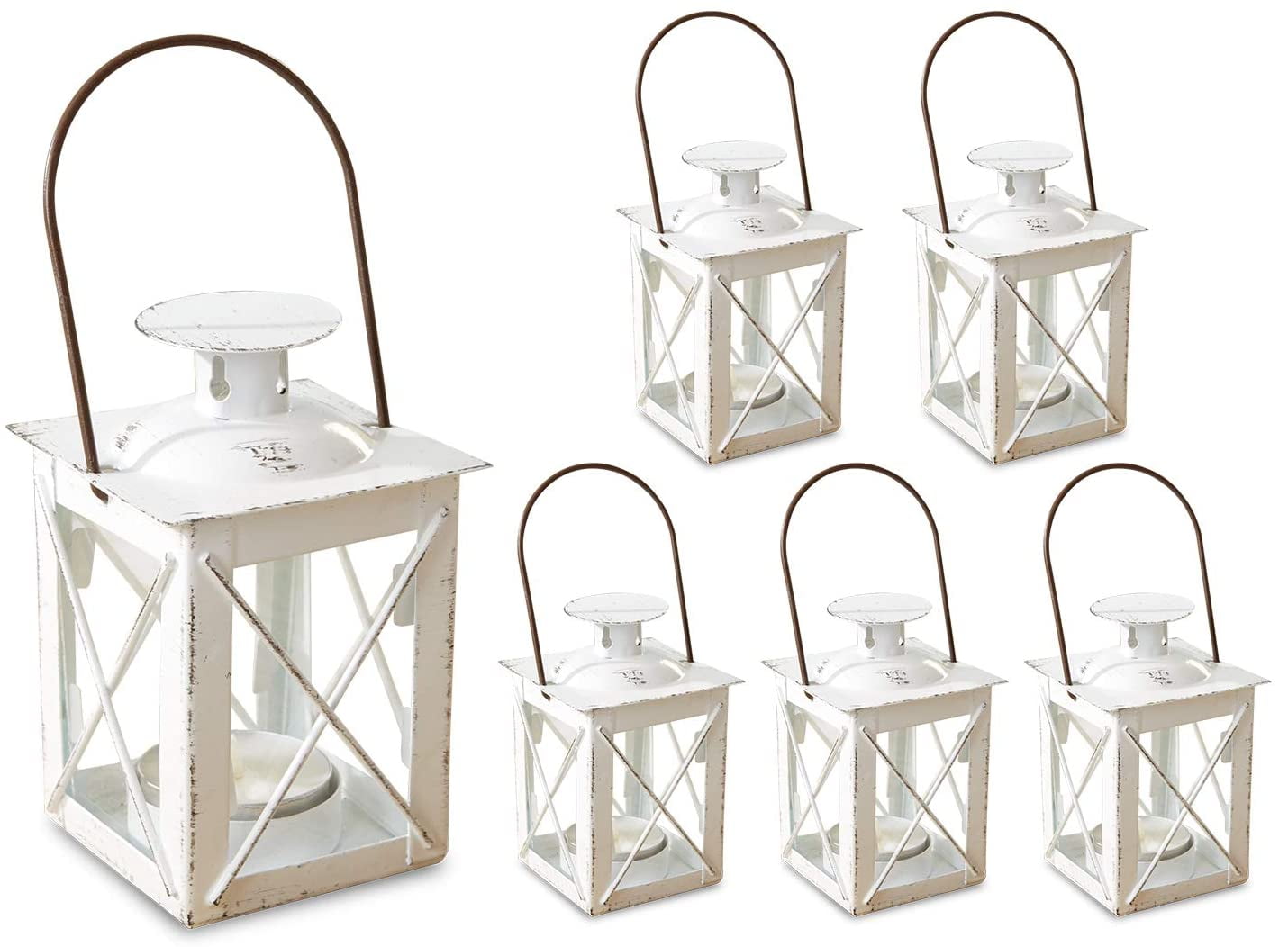 Kate Aspen Decorative Lanterns - Set of 6 - Luminous Distressed Metal ...