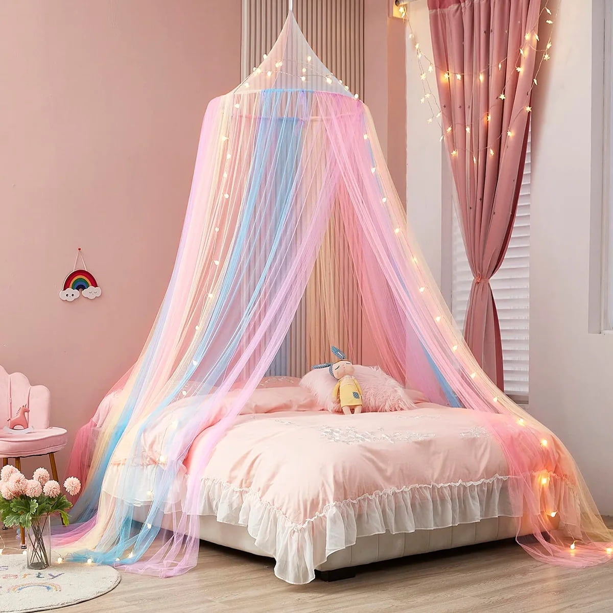 Kate Aurora Breathable Juvi Princess Rainbow Color Hanging Dome Canopy Tent Curtain Drape - For ...