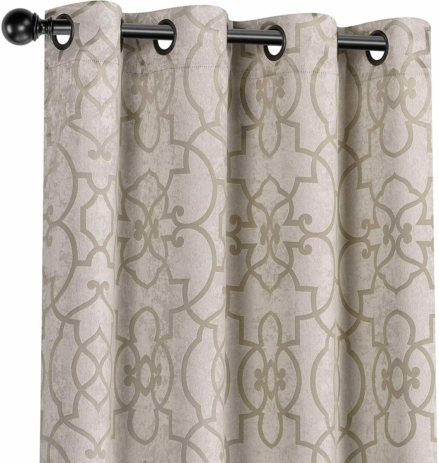 Kate Aurora Hollywood Home Taupe/Linen Trellis Grommet Blackout Curtain ...