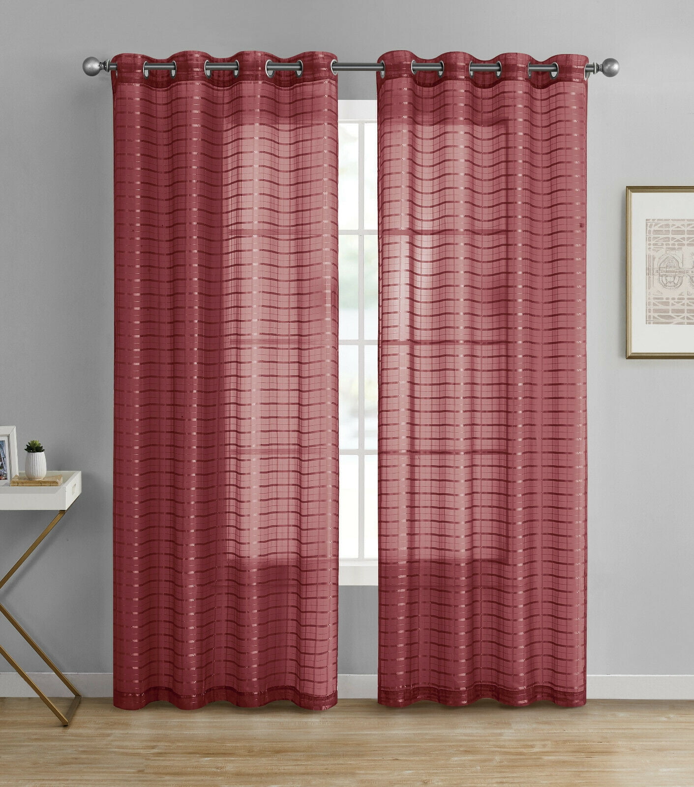 Kate Aurora Living 2 Pack Semi Sheer Plaid Grommet Top Window Curtains ...