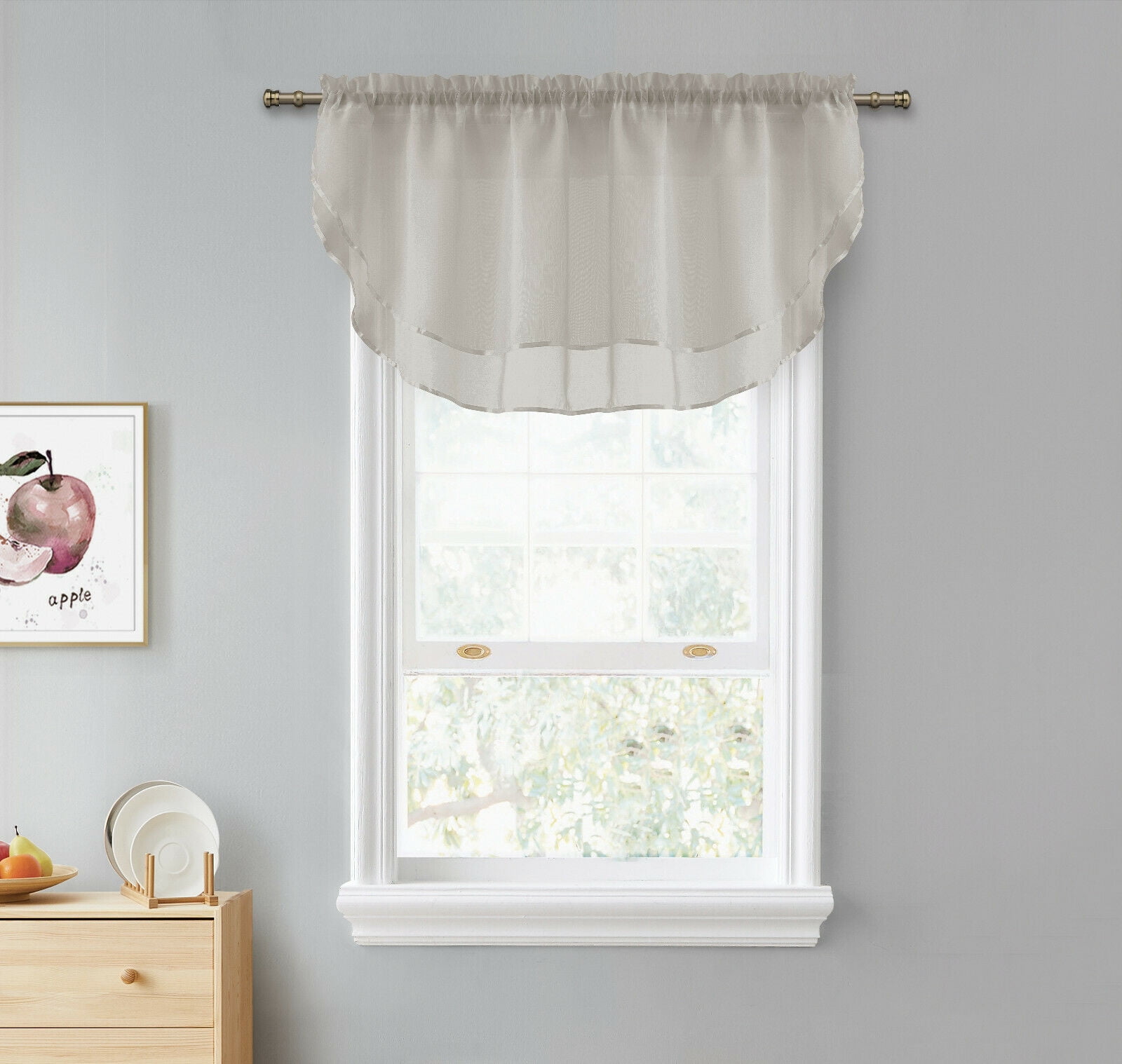 Kate Aurora Living Crystal Sheer Double Layered Rod Pocket Ascot Window ...