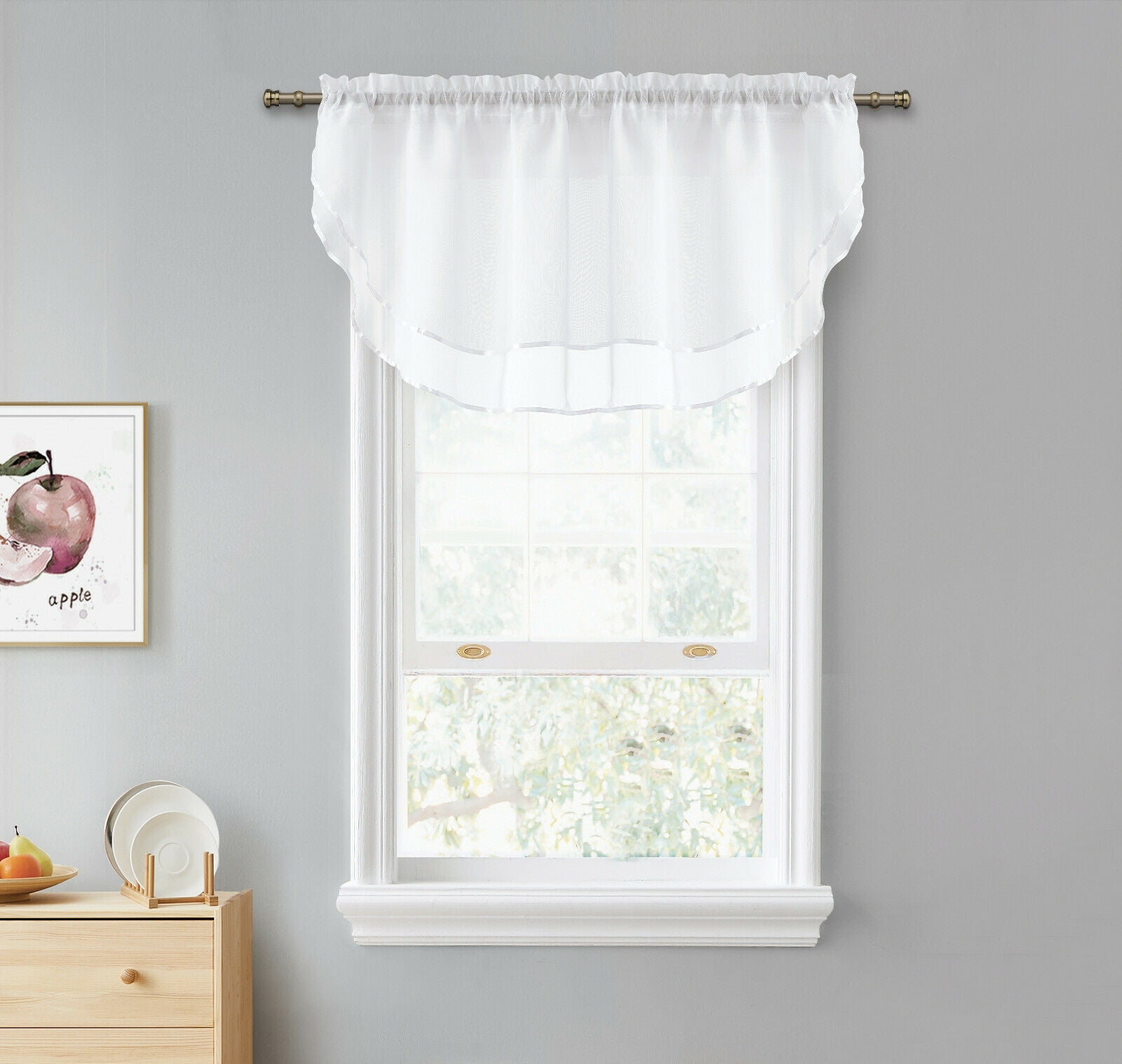 Kate Aurora Living Crystal Sheer Double Layered Rod Pocket Ascot Window ...