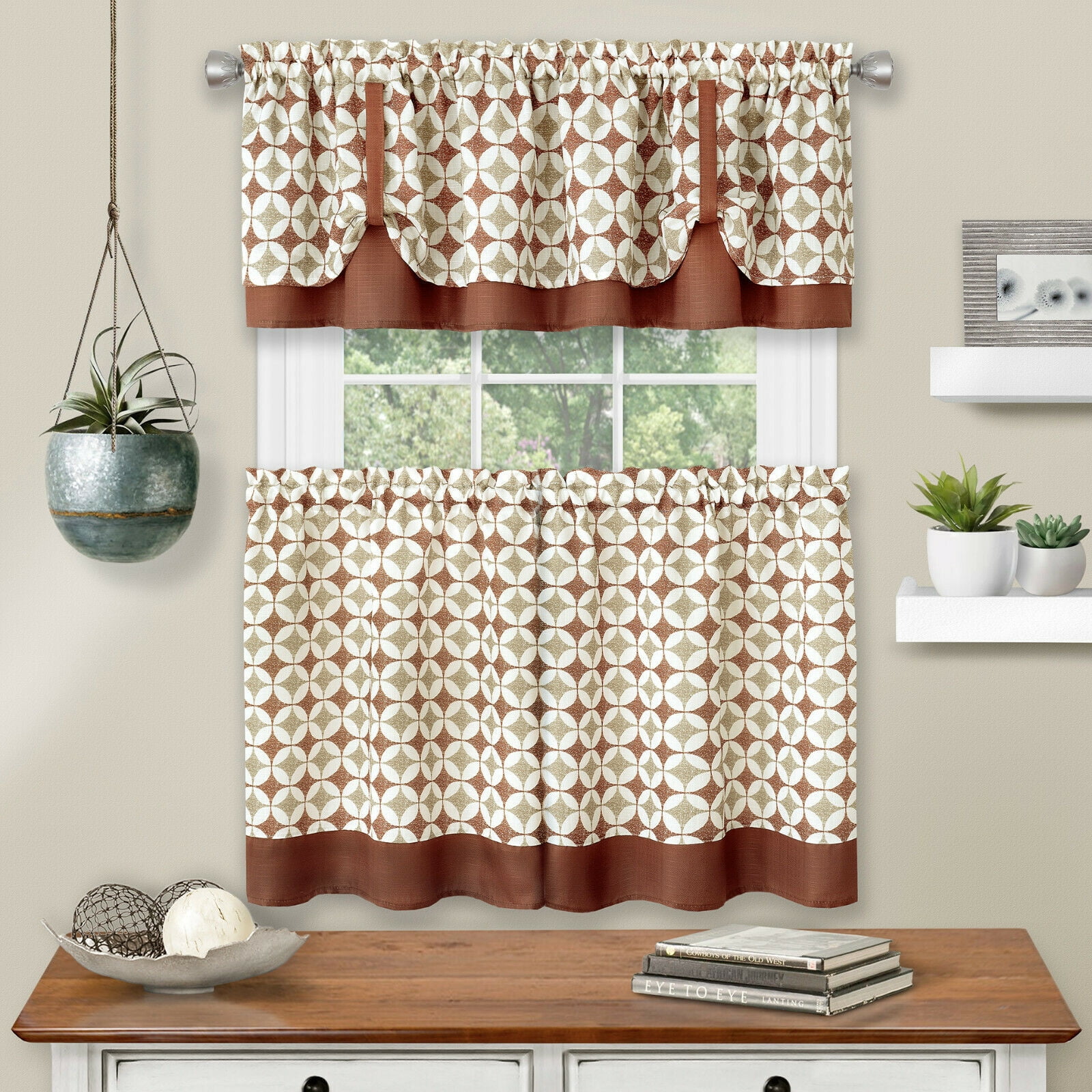 Kate Aurora Modern Geo 3 Pc Kitchen Curtain Tier & Valance Set - Spice ...
