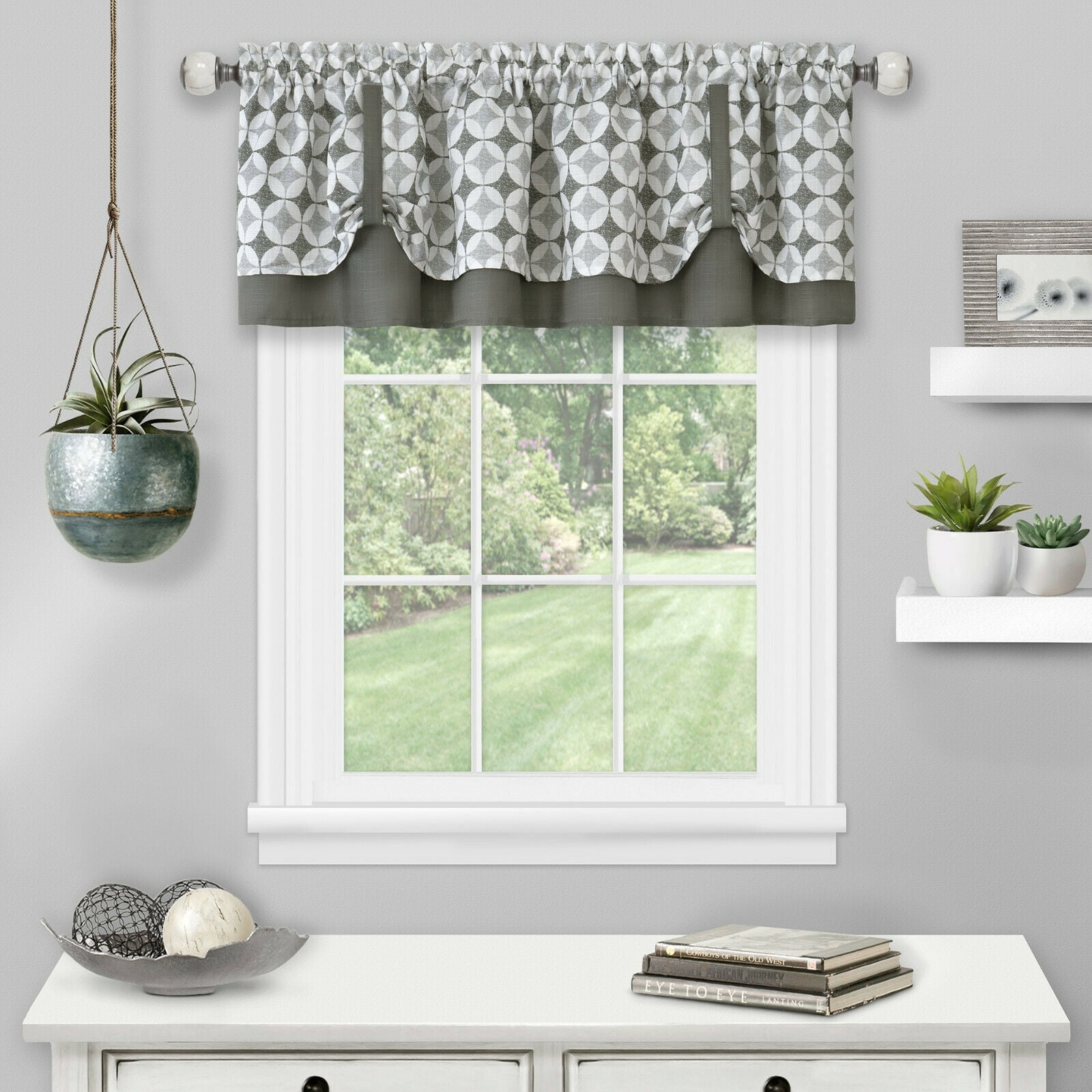 Kate Aurora Modern Geometric Button Tuck Window Valance - Gray ...