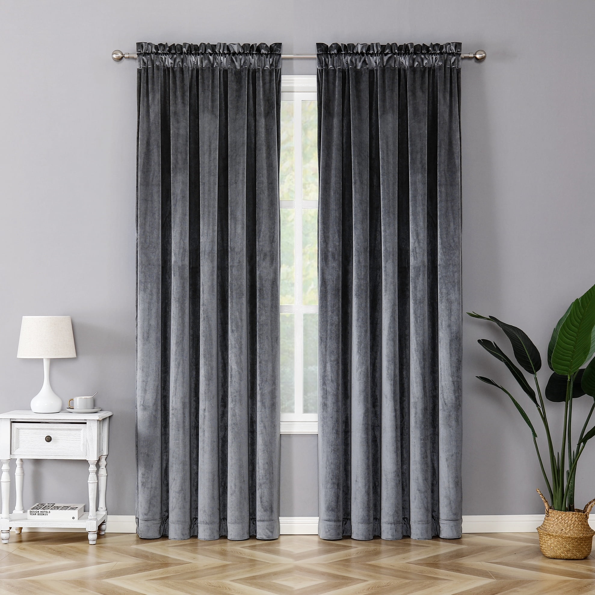 Kate Aurora Royal Living Timeless Velvet Light Filtering Rod Pocket ...