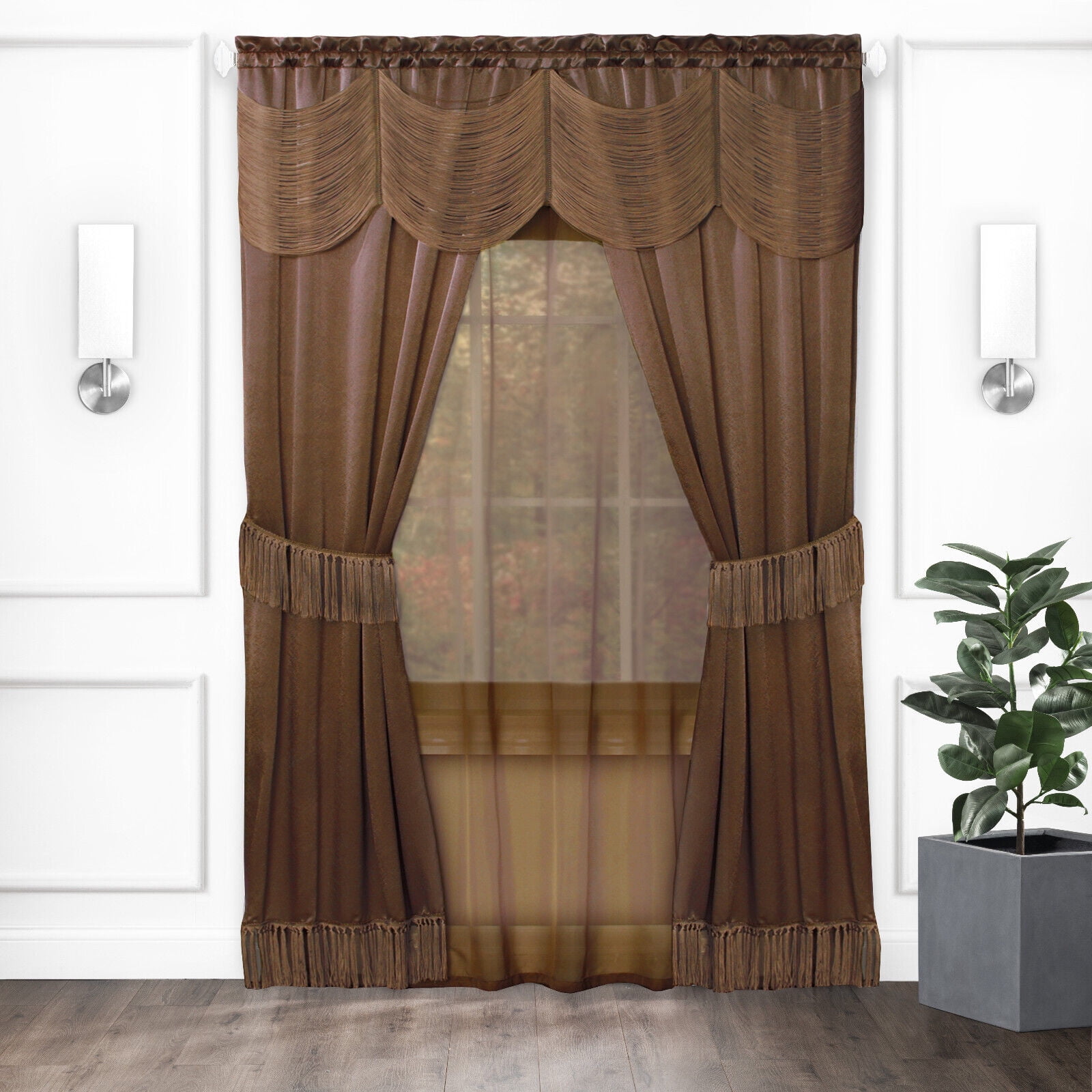 Kate Aurora Satin Chic Complete Attached Window Curtain, Tiebacks ...