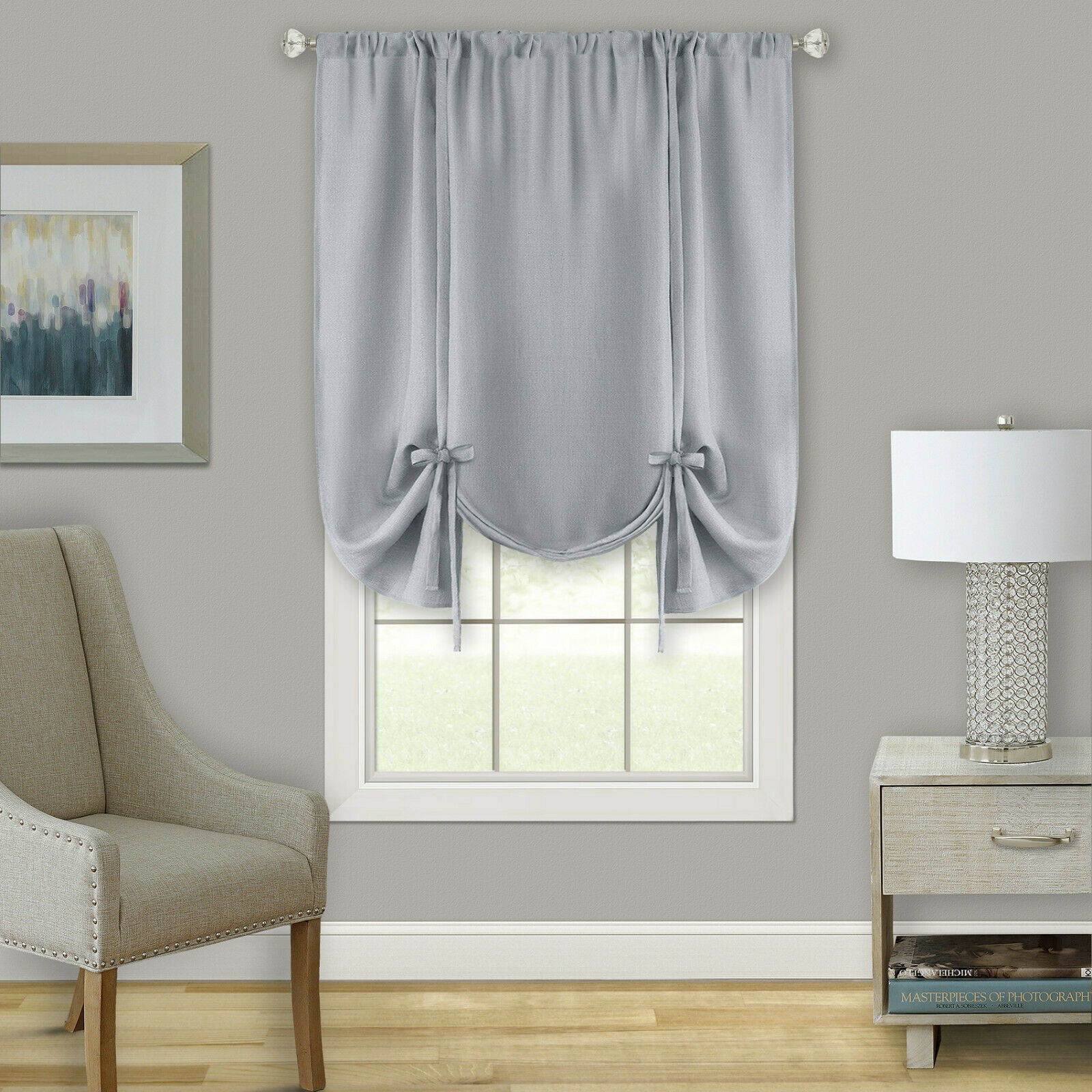 Kate Aurora Shabby Linen Gray Tie Up Window Shade Curtains, 42” x 63 ...