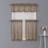 Kate Aurora Shabby Sheer Embroidered Complete 3 Piece Floral Rod Pocket ...