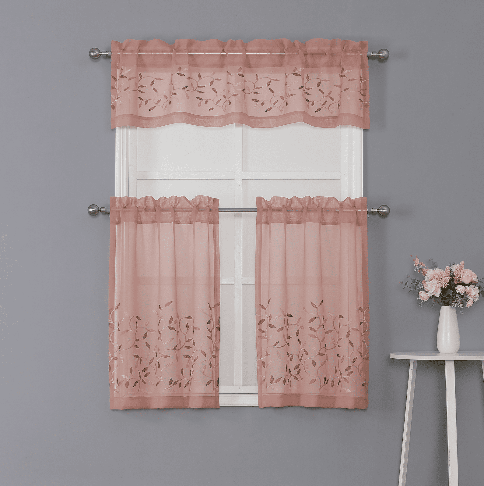 Kate Aurora Shabby Chic Spice Floral Flowers Sheer Kitchen Curtains, 58 ...