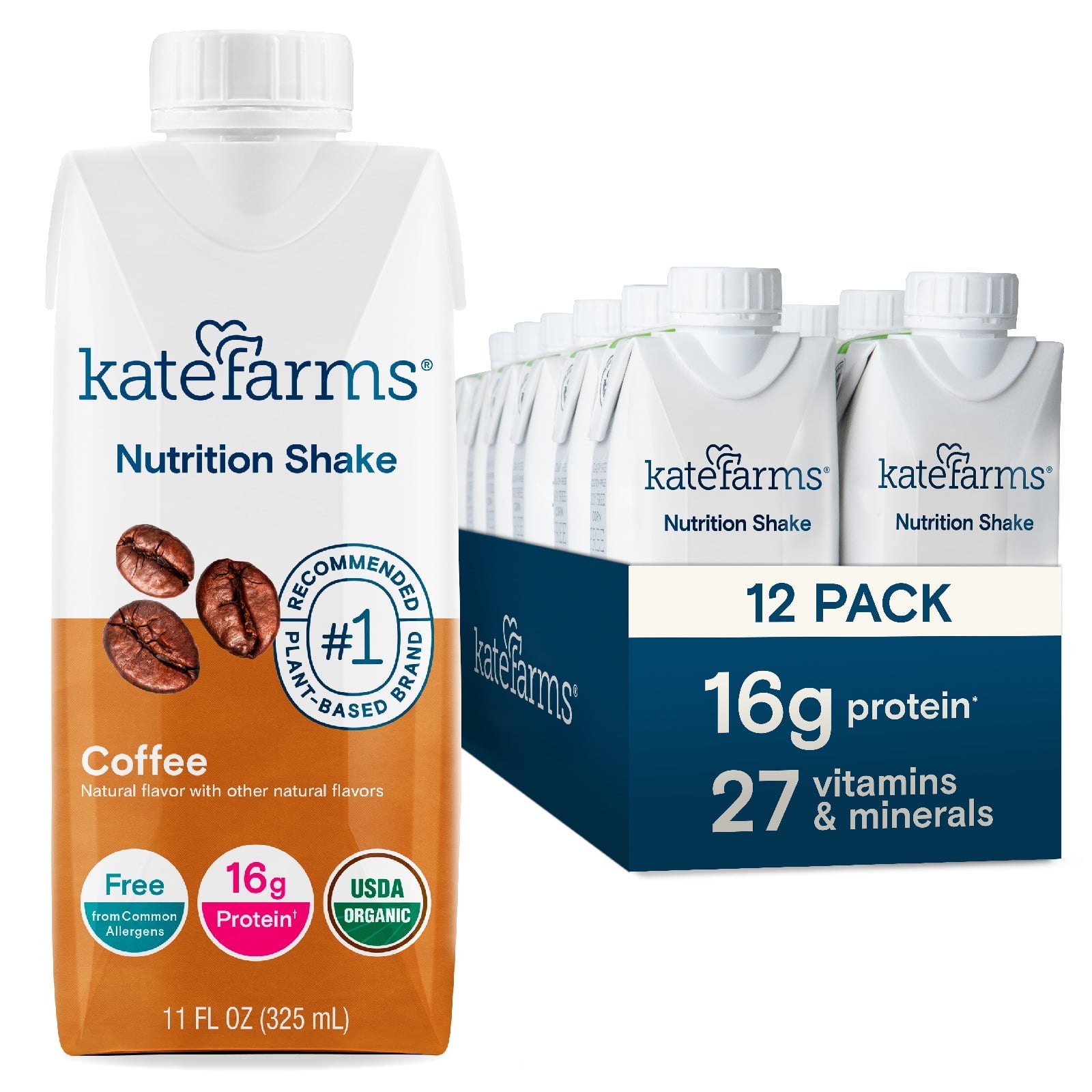 Kate Farms Organic Adult Nutrition Shake, Coffee, 16g protein, 27 ...
