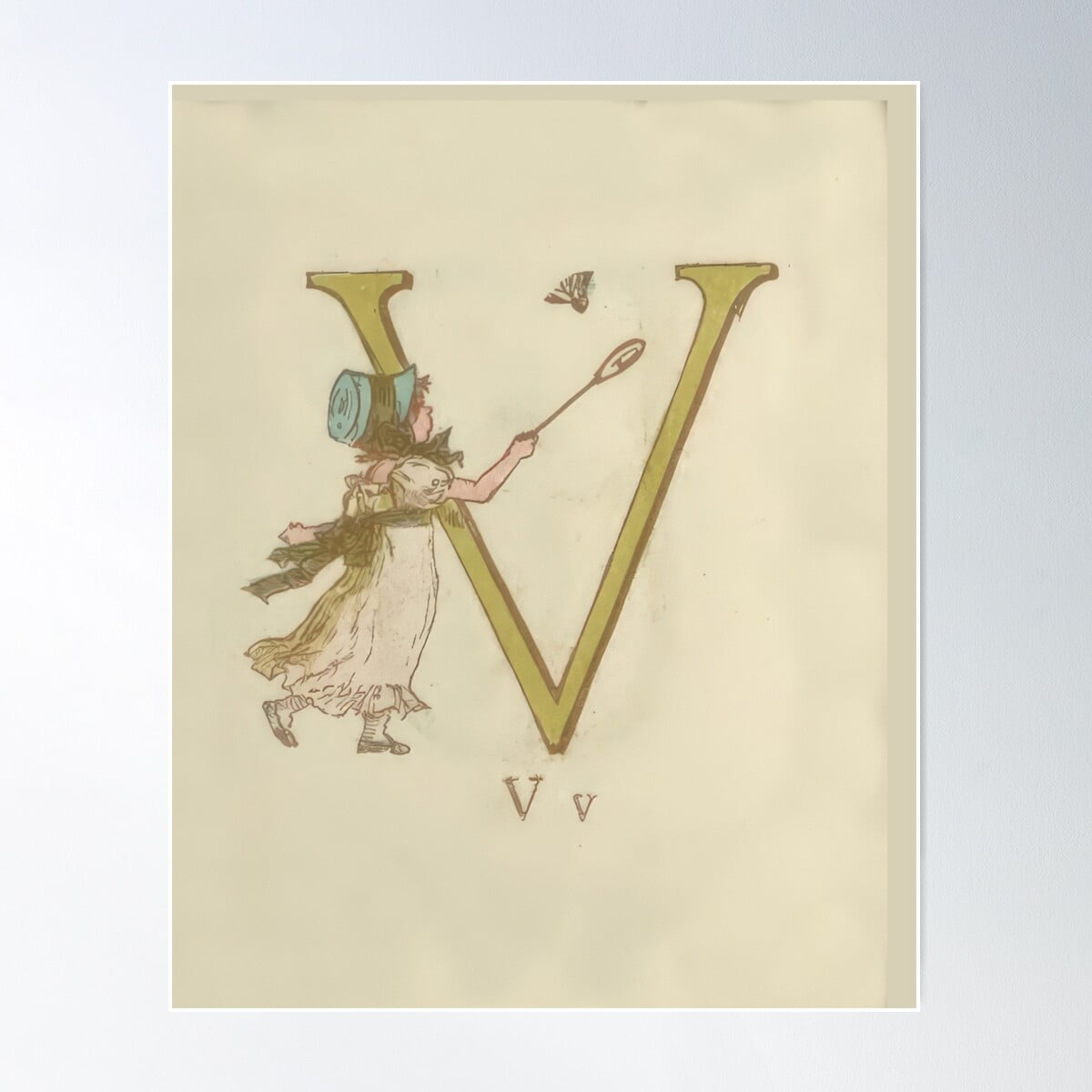 Kate Greenaway Letter V Poster Wall Art, Modern Wall Decor For Living ...