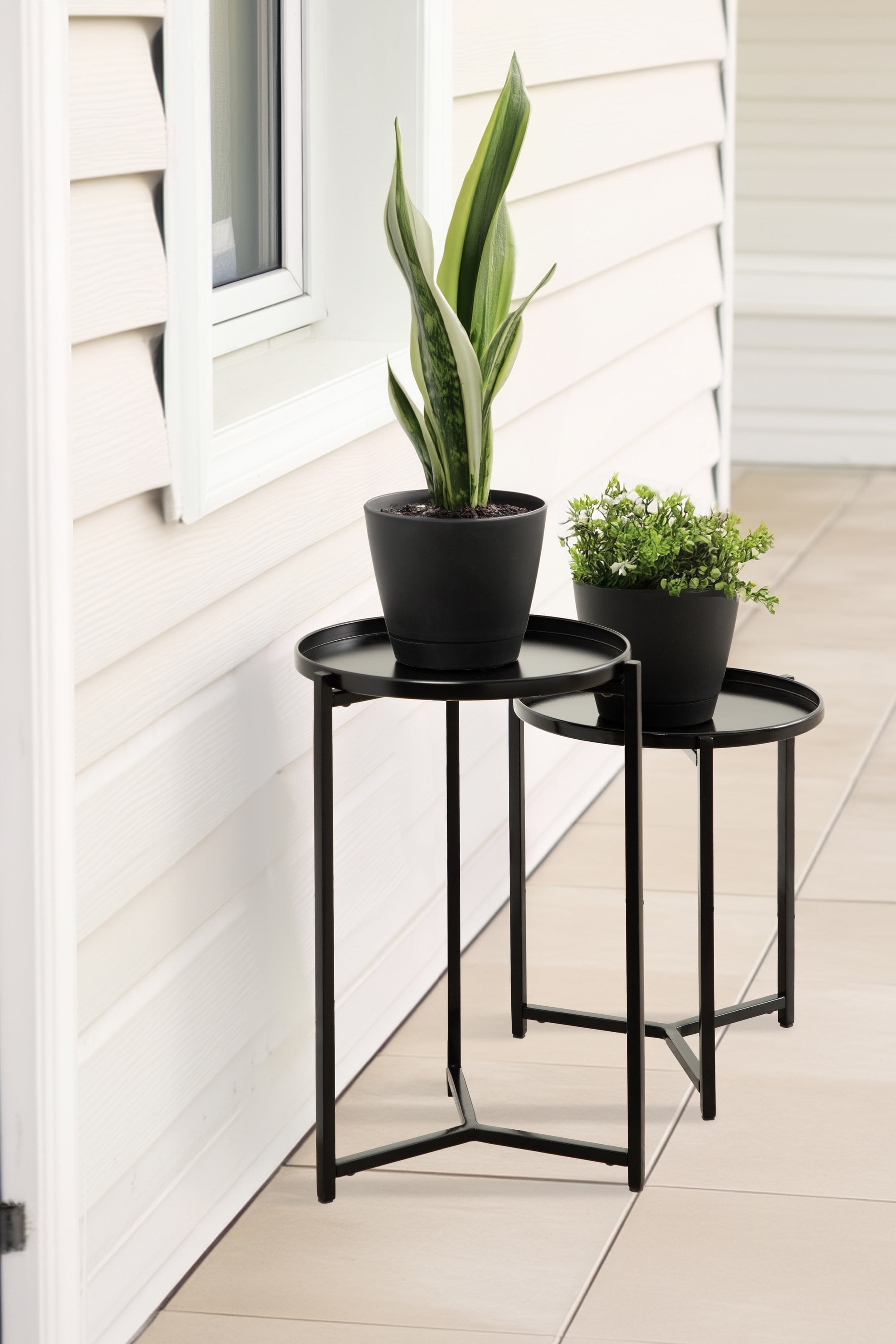 Kate and Laurel Aguilar Modern Round Plant Stand Set, Set of 2, Black ...