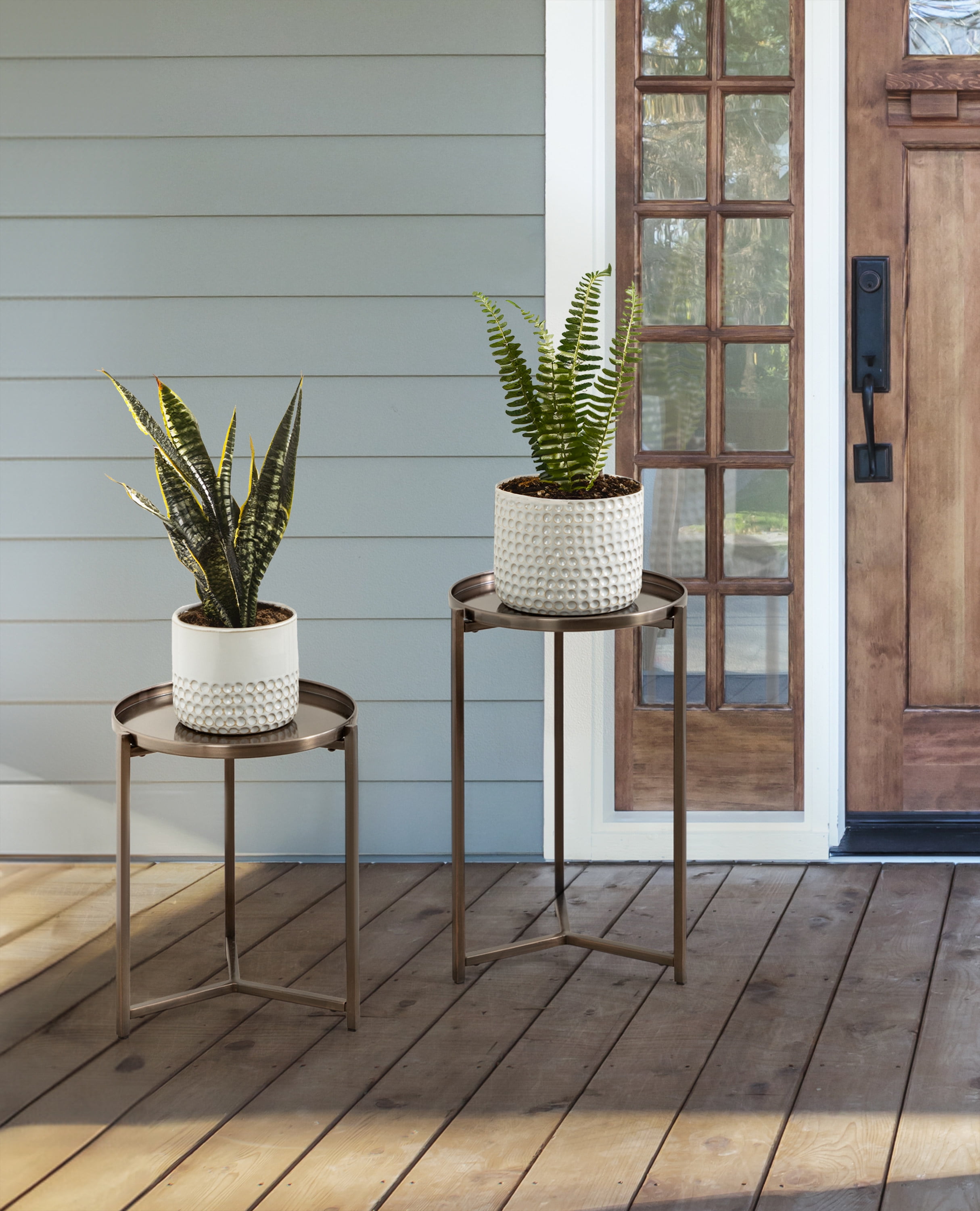 Kate and Laurel Aguilar Modern Round Plant Stand Set, Set of 2, Bronze ...