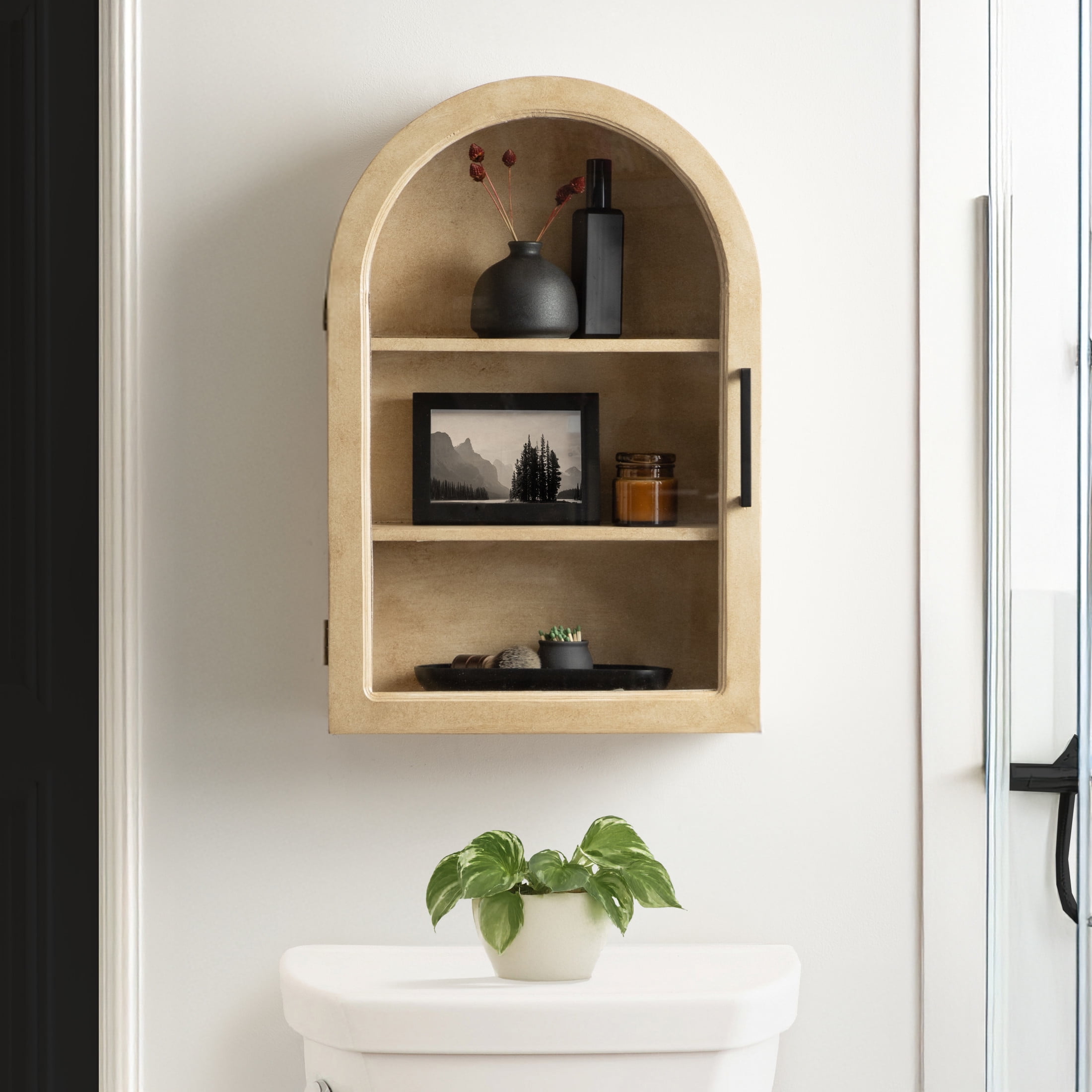 Kate and Laurel Arcott Modern Arch Wall Cabinet, 16 x 7 x 24, Natural ...