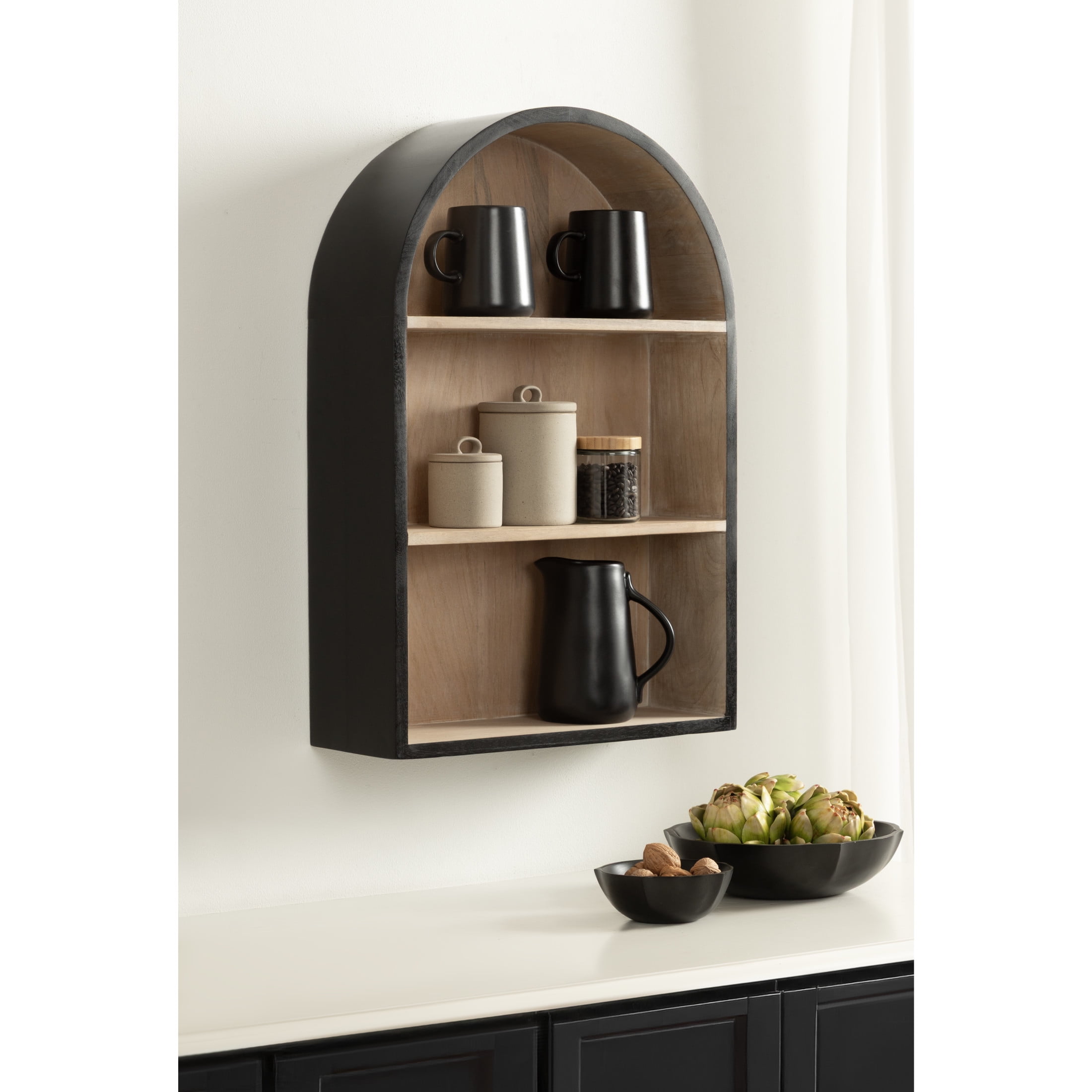 Kate and Laurel Arcott Modern Arched Wall Shelf, 18 x 6 x 26, Black and ...