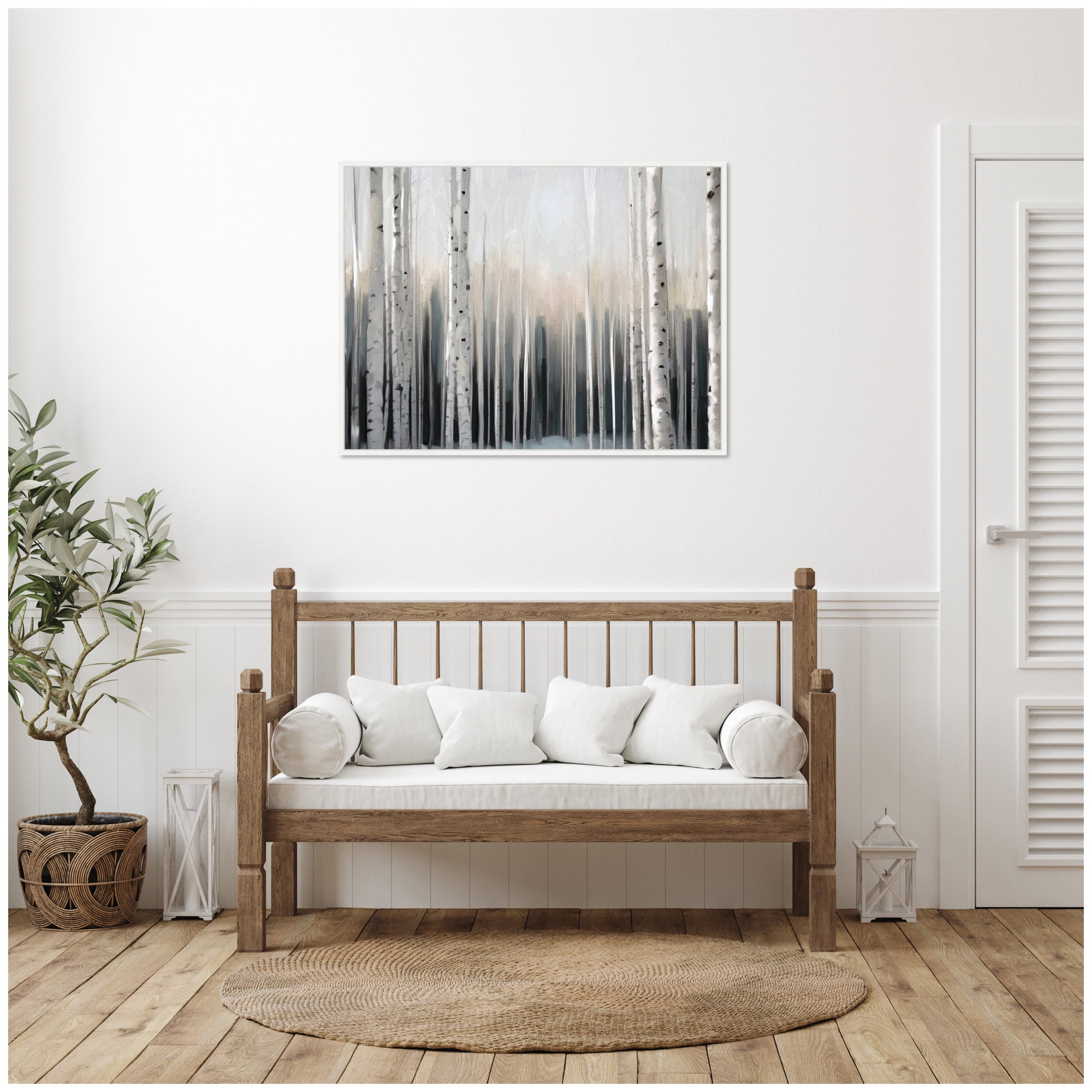 Kate and Laurel Birch Tree Glow Framed Canvas Wall Art by Mary Sparrow 42 x 32 Sylvie White ...