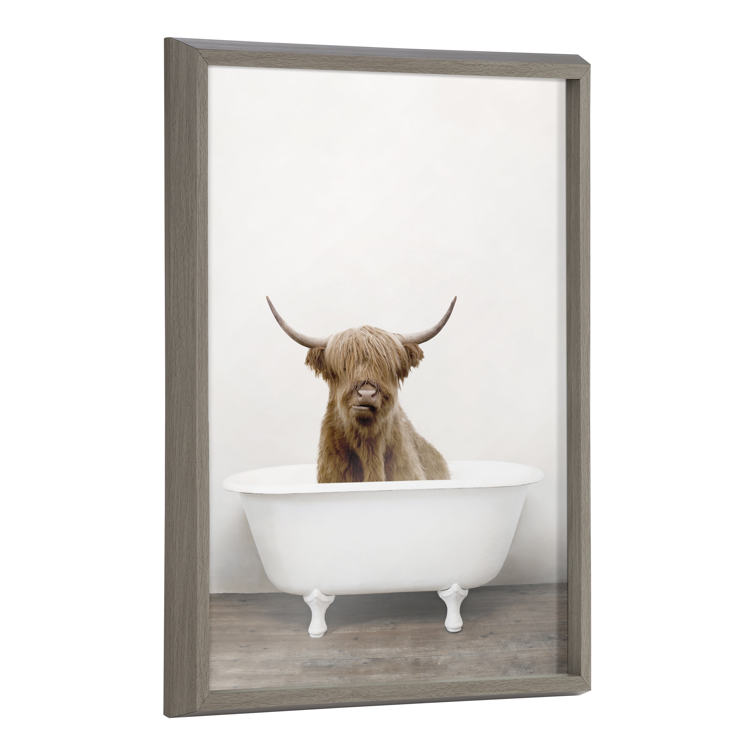 Kate and Laurel Blake Highland Cow in Tub Color Framed Printed Glass ...