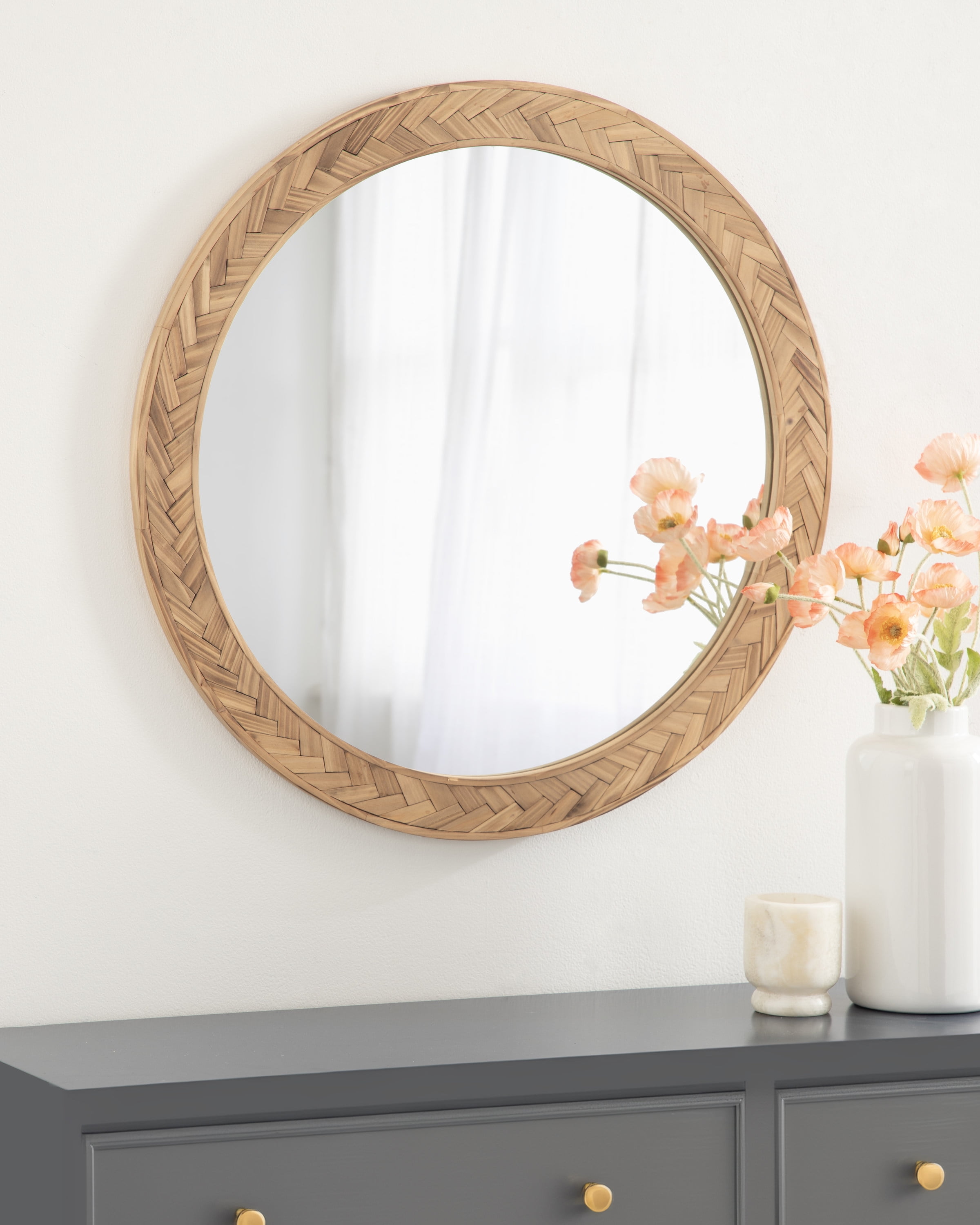 Kate and Laurel Braywood Modern Pieced Wood Round Mirror, 24 Inch ...