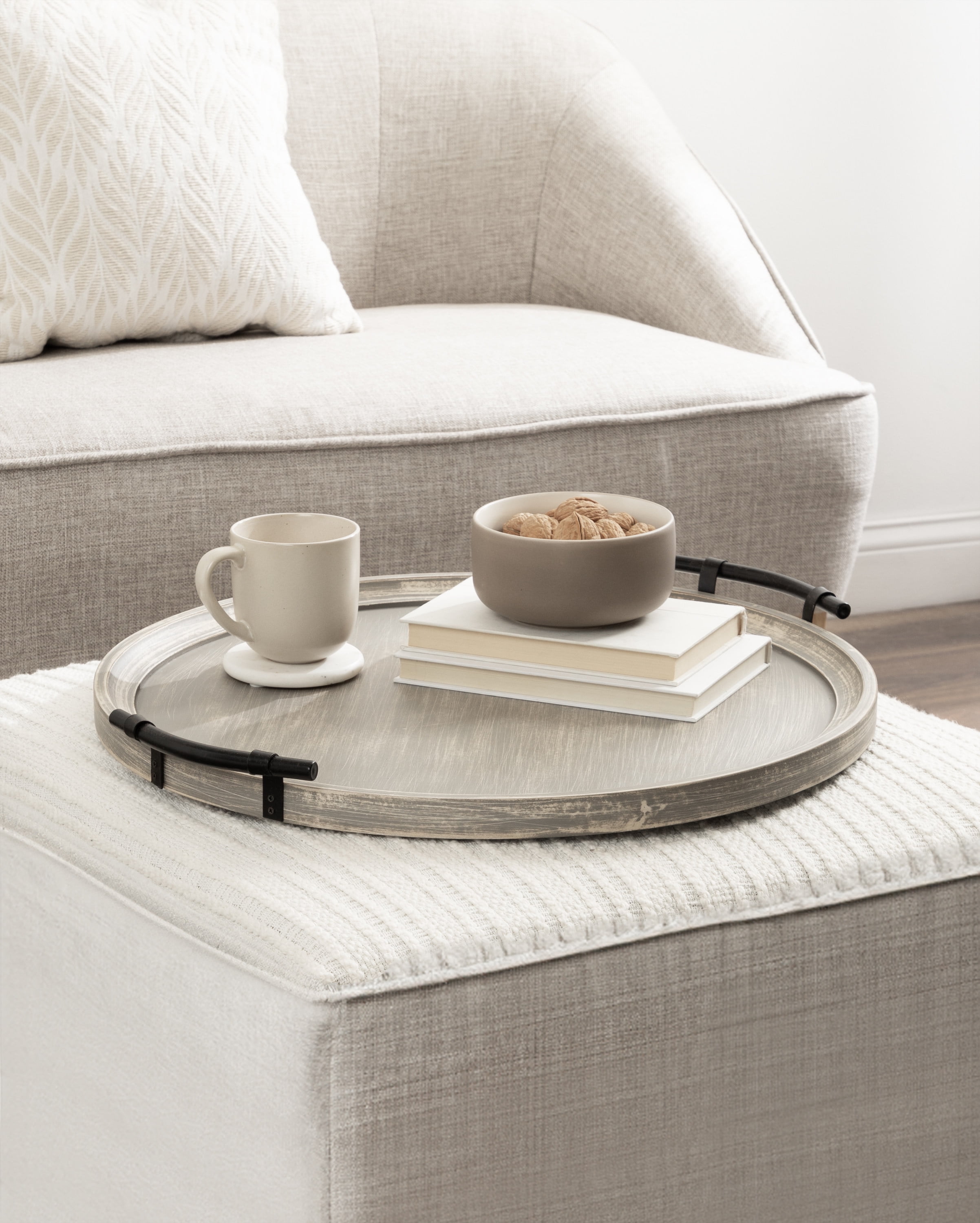 Kate and Laurel Bruillet Farmhouse Wood Round Ottoman Tray, 24 x 22 ...