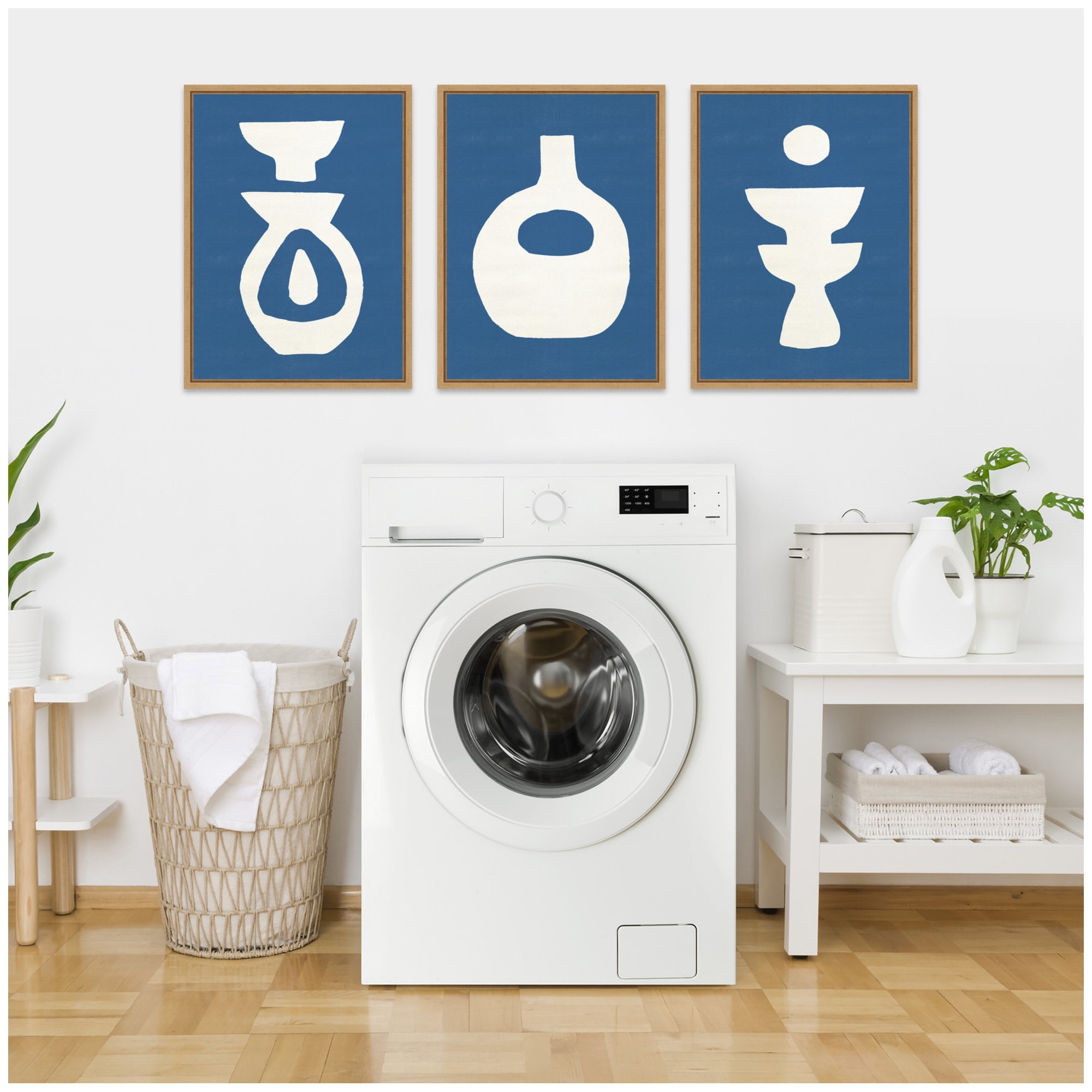 Kate and Laurel Ceramic Blue Beige Abstracts - set of 3 18x24 Framed ...