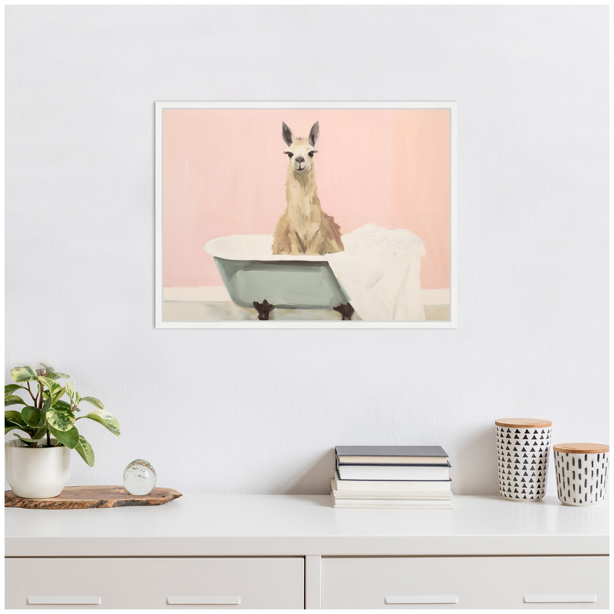 Kate and Laurel Charming Boho Cottage Farmhouse Llama in Bathtub Framed ...