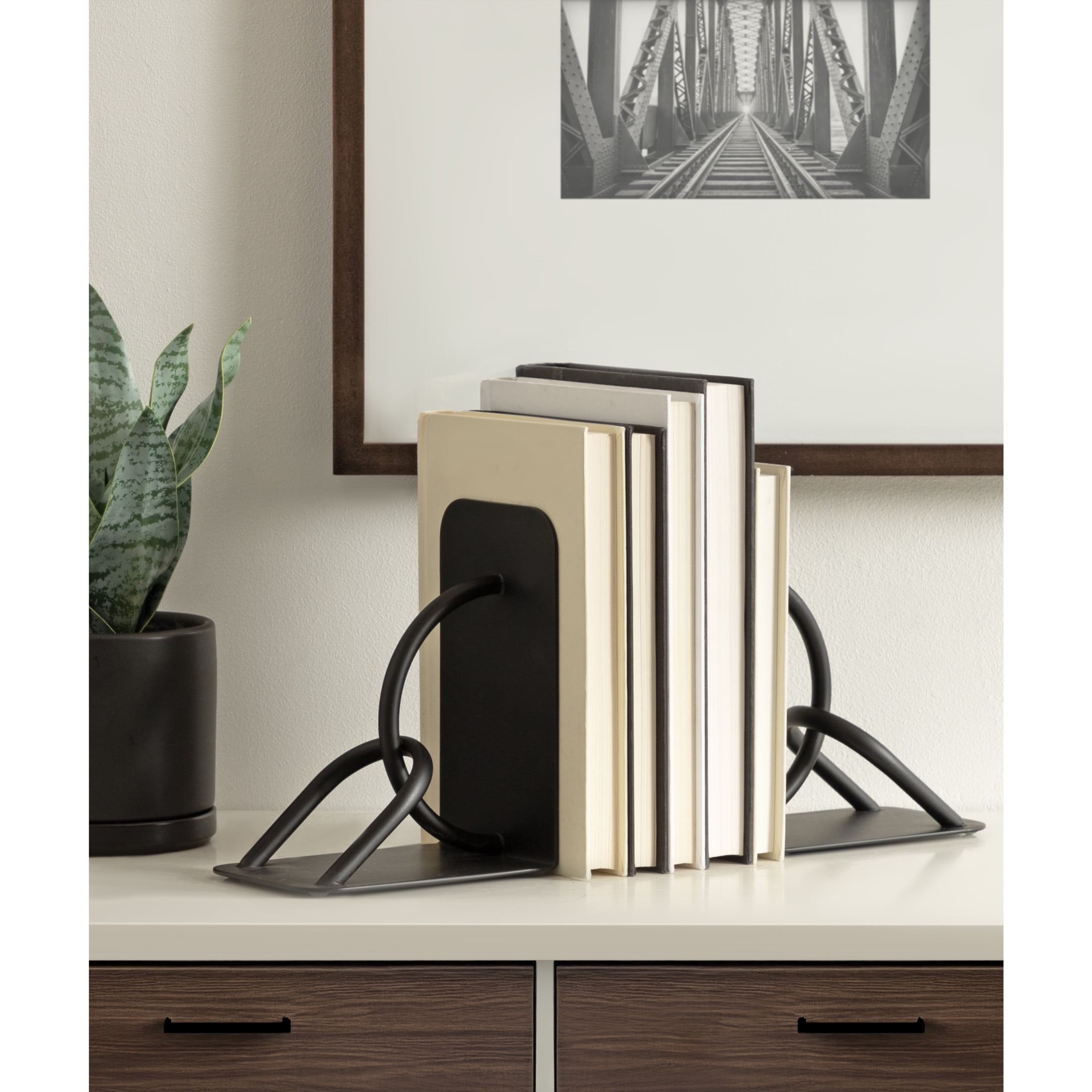 Kate and Laurel Chenery Modern Two-Piece Metal Bookends for Bookshelf ...