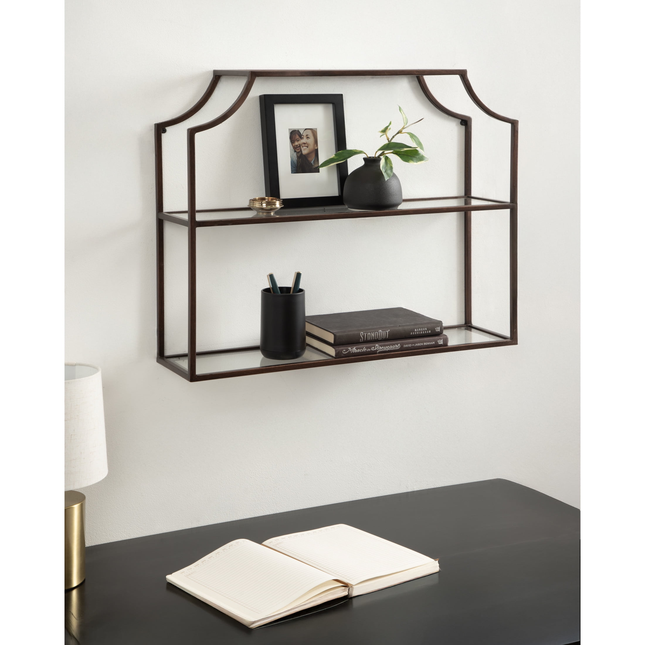 Kate and Laurel Ciel Modern Glam Wide Two-Tier Wall Shelf, 24 x 20 ...