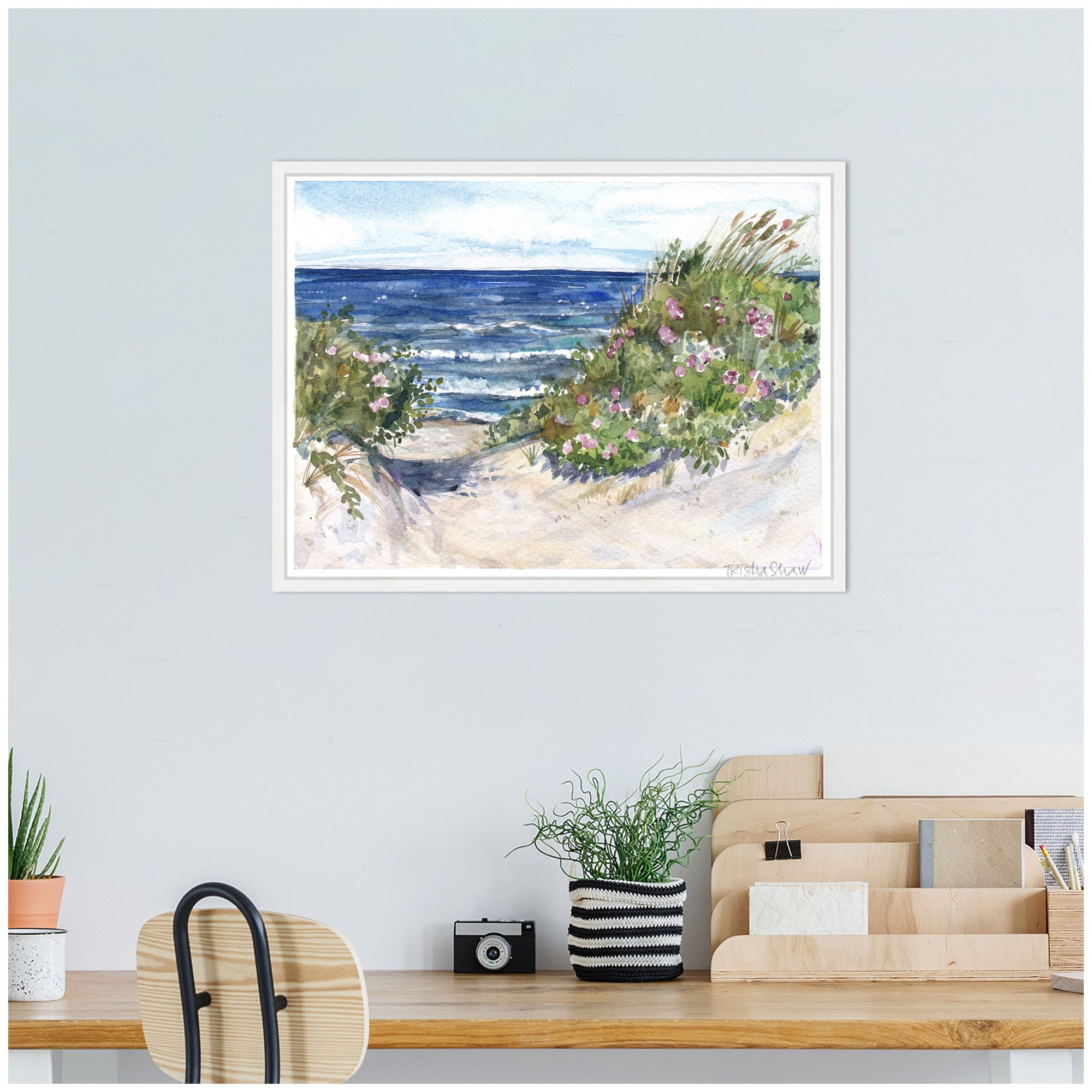 Kate and Laurel Coast Guard Beach with Roses In The Dunes Framed Canvas ...