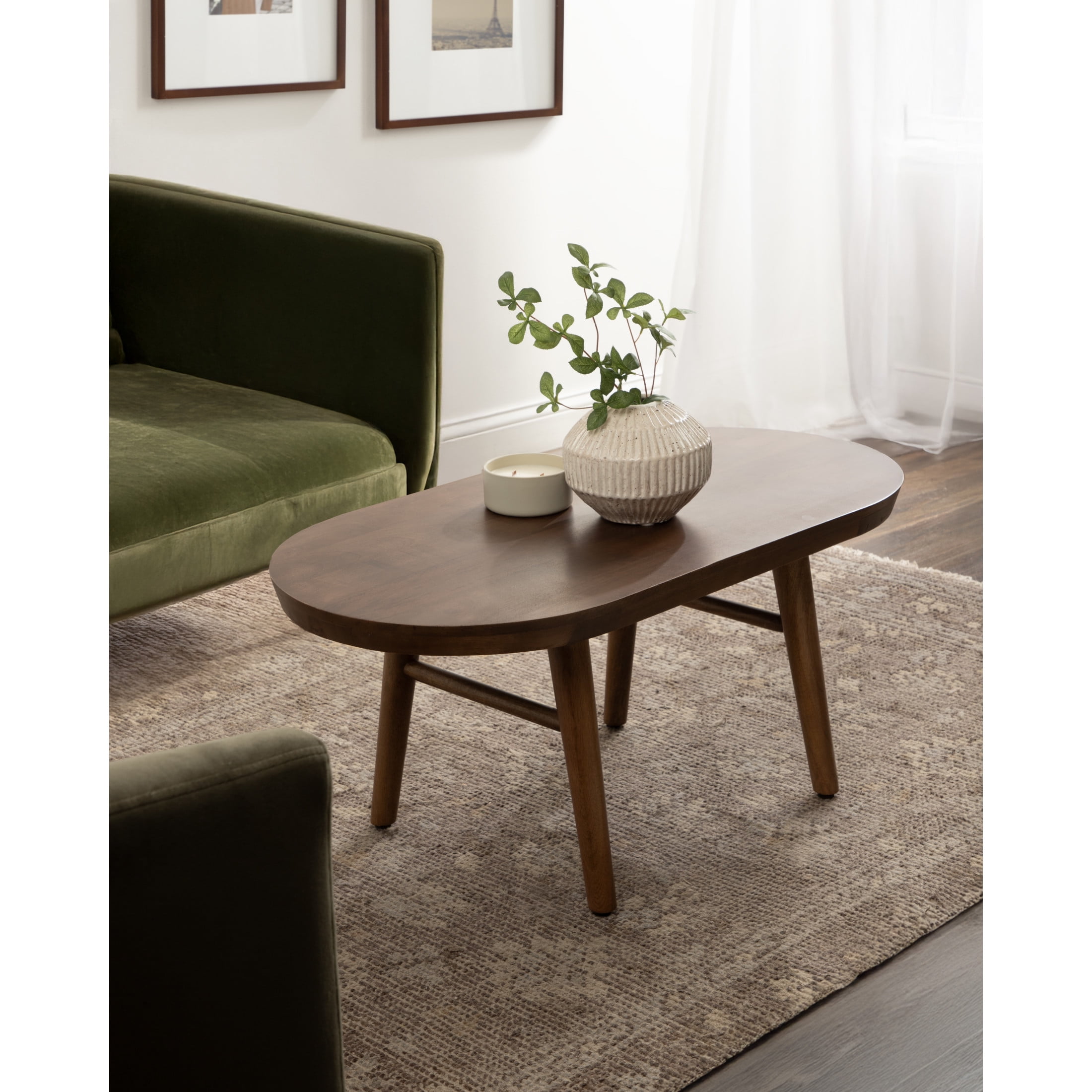Kate and Laurel Conan Oval Wooden Mid-Century Coffee Table, 38 x 20 x ...