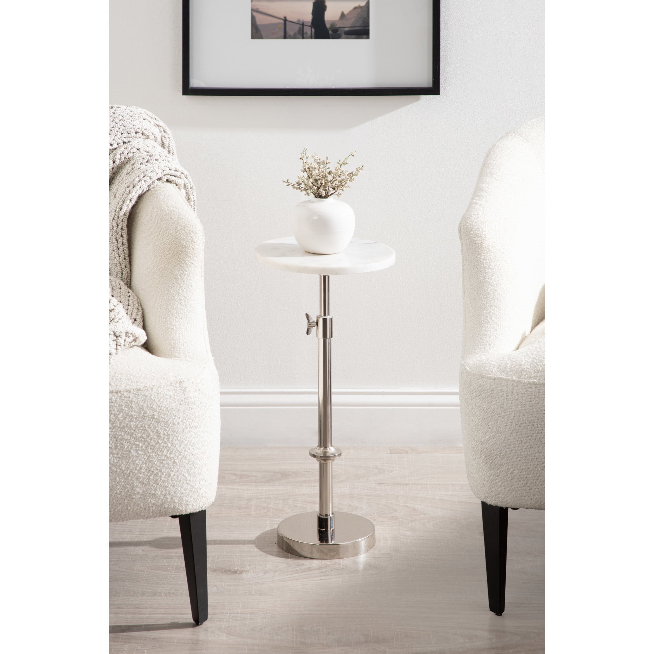 Kate and Laurel Engles Traditional Adjustable-Height Pedestal Drink Table, 10 x 10 x 30, White ...