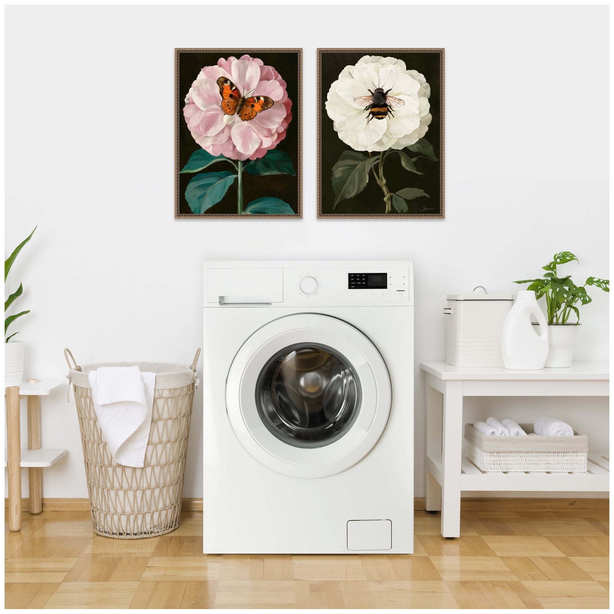 Kate and Laurel Flutter Bug and Busy Bee Set of 2 18x24 Framed Canvas Wall Art Set by Mary ...