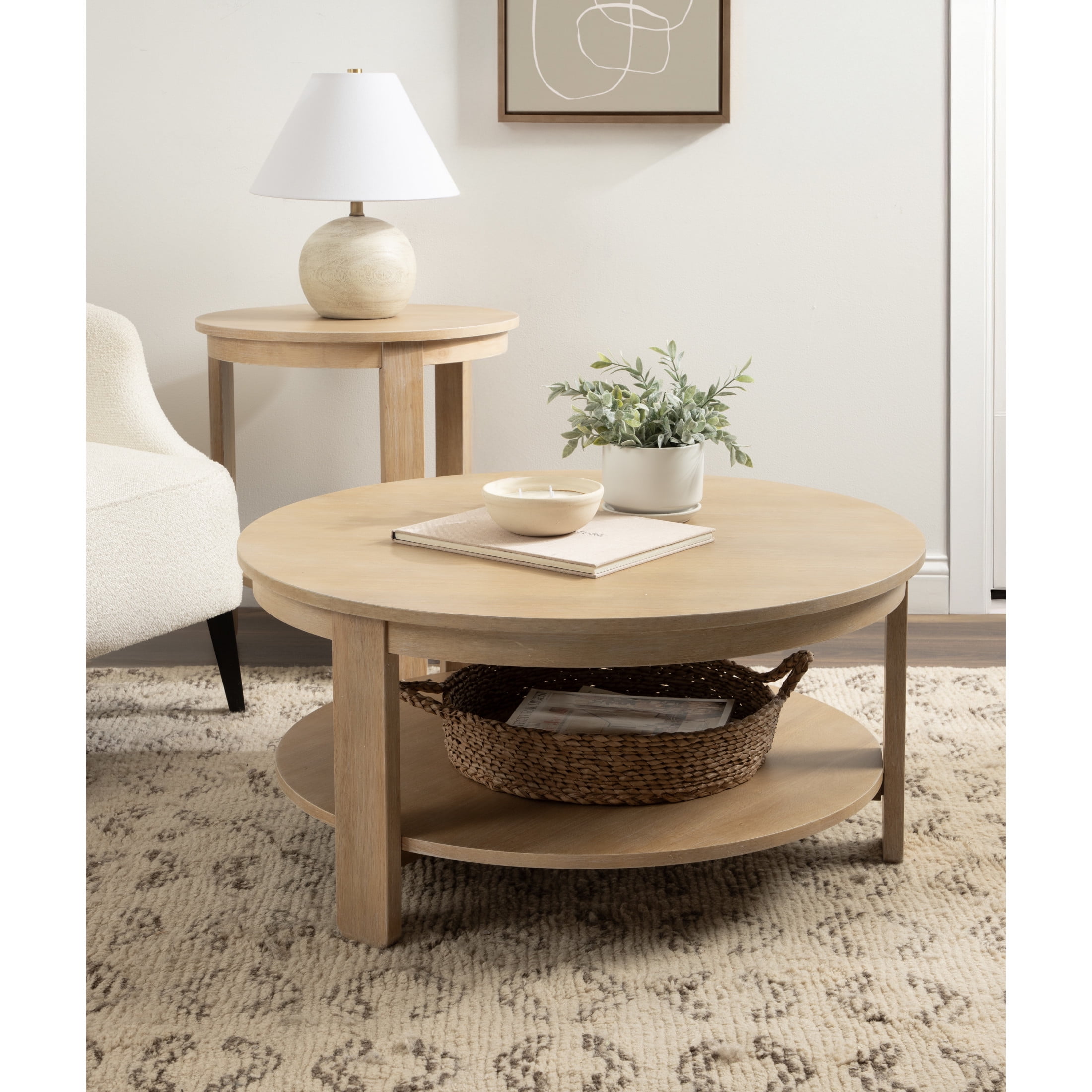 Kate and Laurel Foxford Tiered Round Coffee Table, 34 x 34 x 17, Light Natural, Transitional Two ...