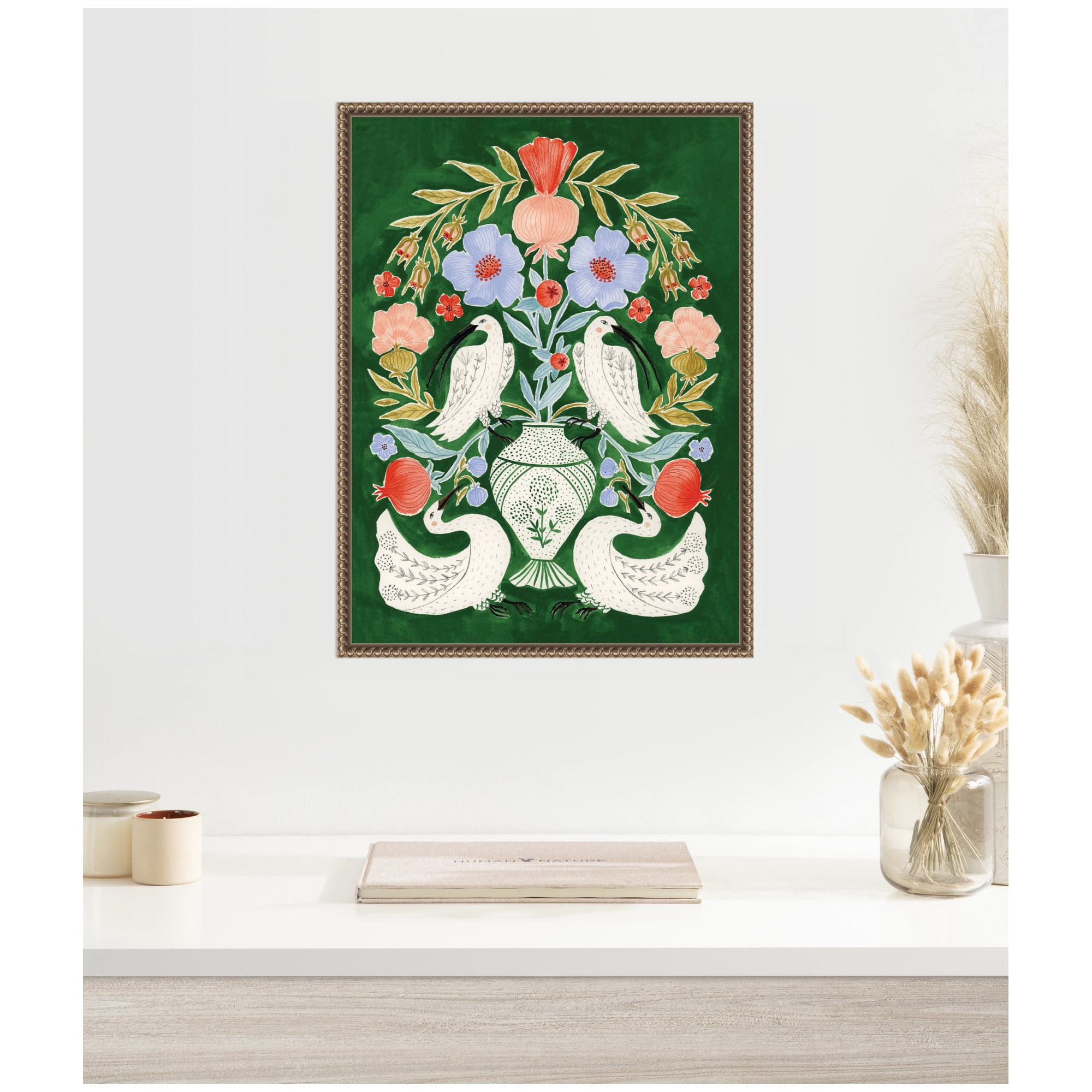 Kate and Laurel Framed Canvas Wall Art Print Floral Folklore Ibises and ...