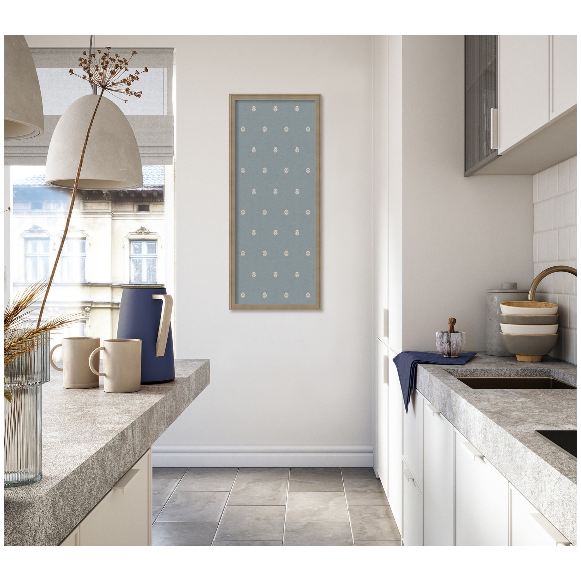 Kate and Laurel Framed Fabric Pinboard 18 x 42, Blue Botanical Block ...