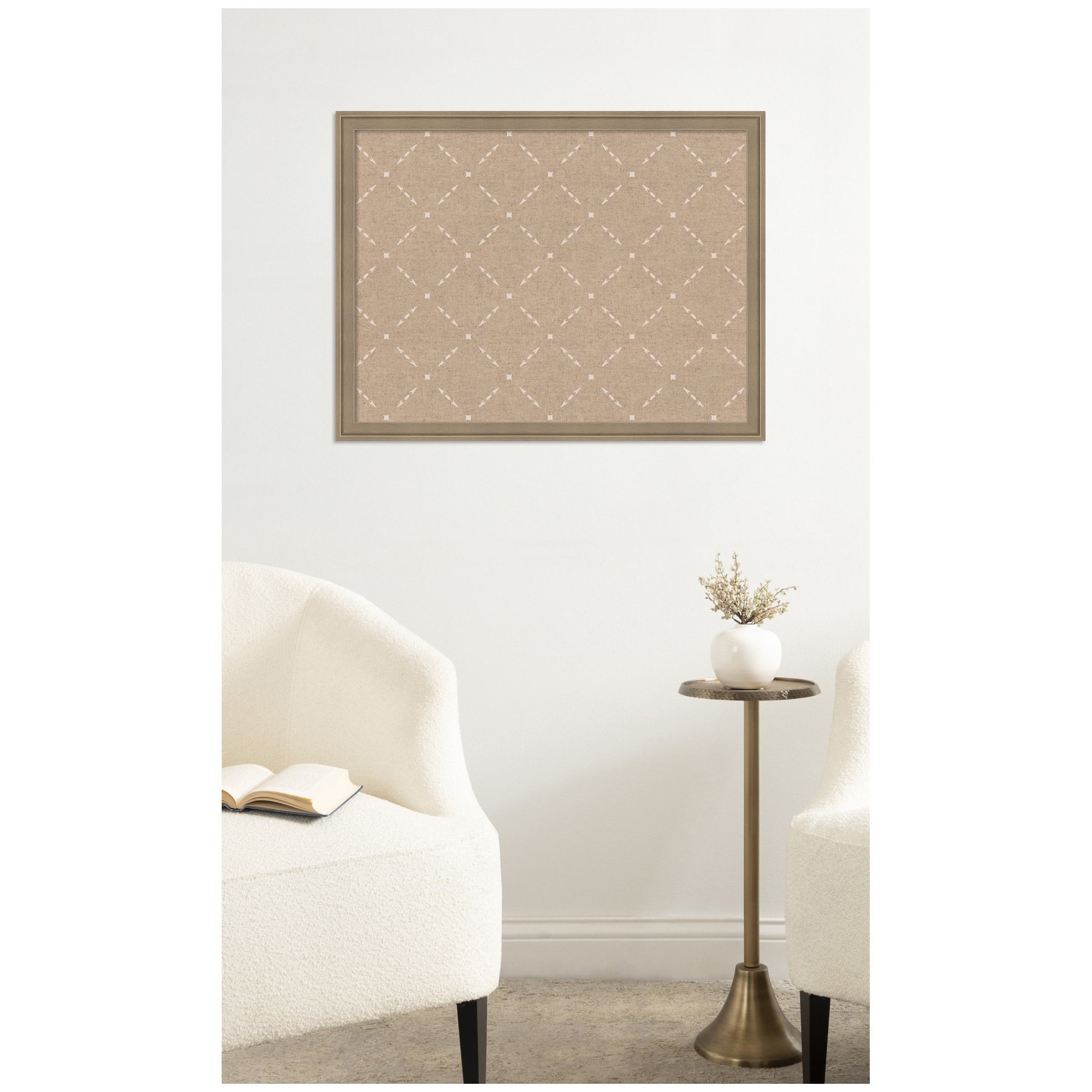 Kate and Laurel Framed Fabric Pinboard 26 x 20, Beige Lattice Pattern ...