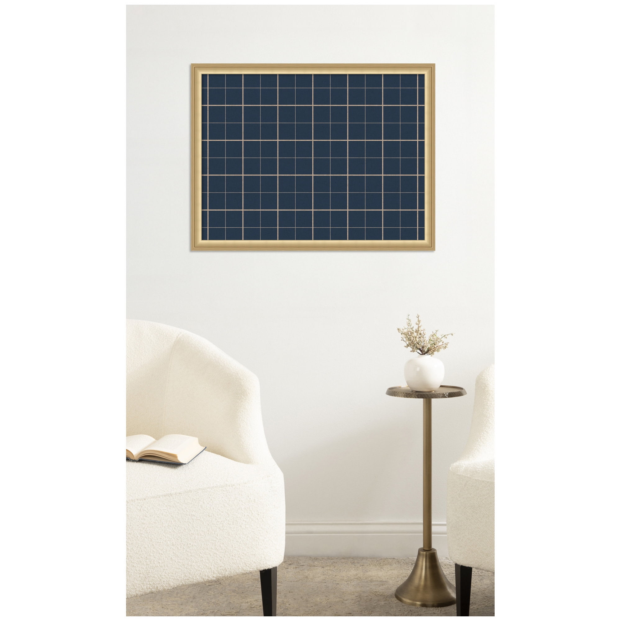 Kate and Laurel Framed Fabric Pinboard 26 x 20, Navy Blue Plaid Printed ...