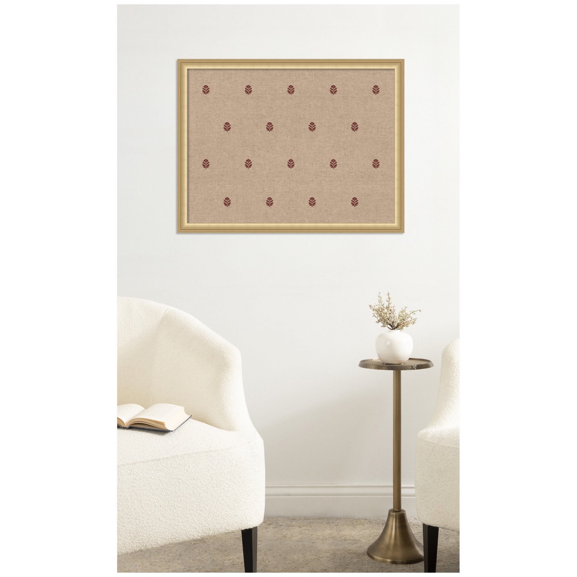 Kate and Laurel Framed Fabric Pinboard 26 x 20, Red Botanical Block ...