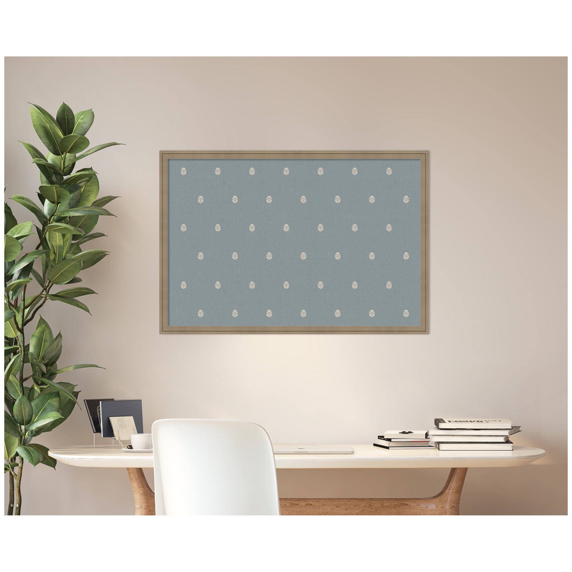 Kate and Laurel Framed Fabric Pinboard 38 x 26, Blue Botanical Block ...