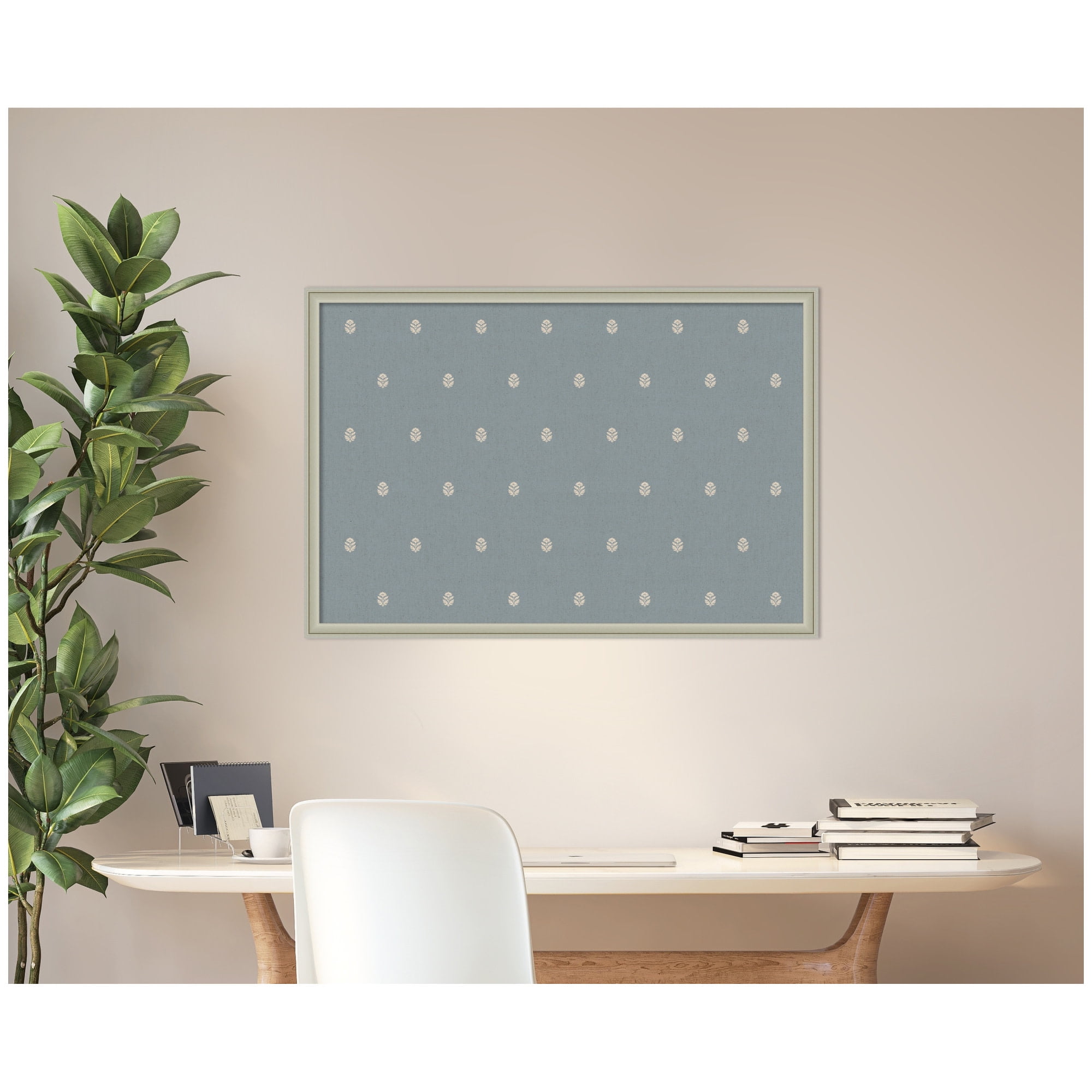 Kate and Laurel Framed Fabric Pinboard 38 x 26, Blue Botanical Block ...