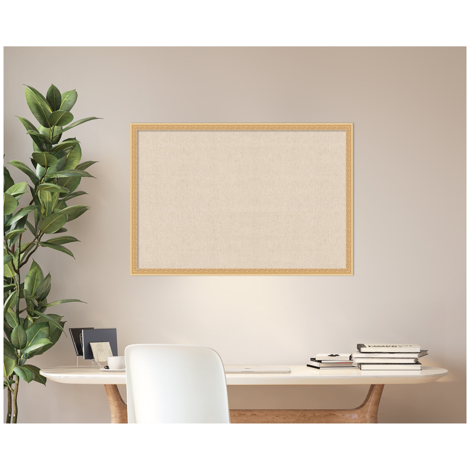 Kate and Laurel Framed Fabric Pinboard 38 x 26, Neutral Weave Printed ...