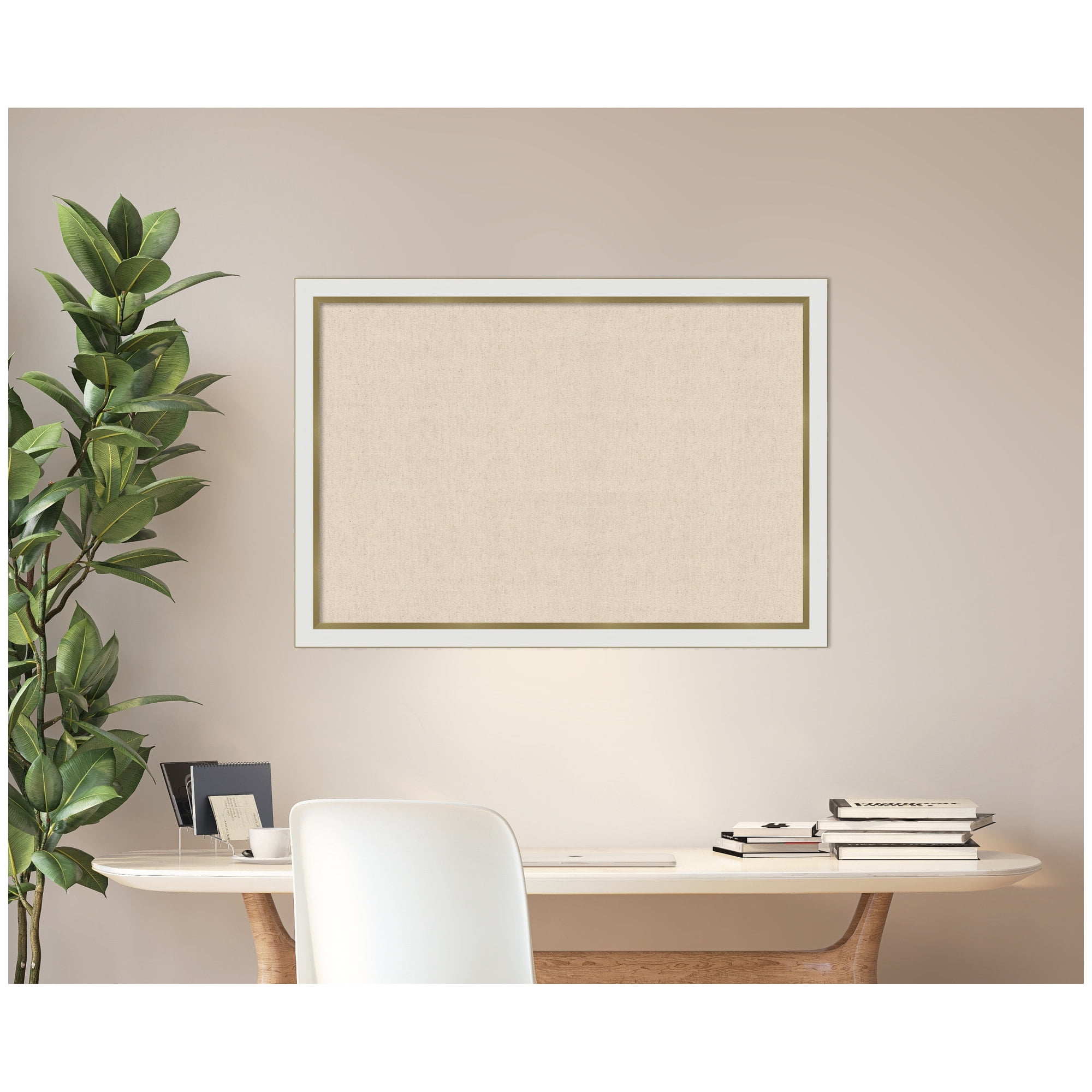 Kate and Laurel Framed Fabric Pinboard 39 x 27, Neutral Weave Printed ...