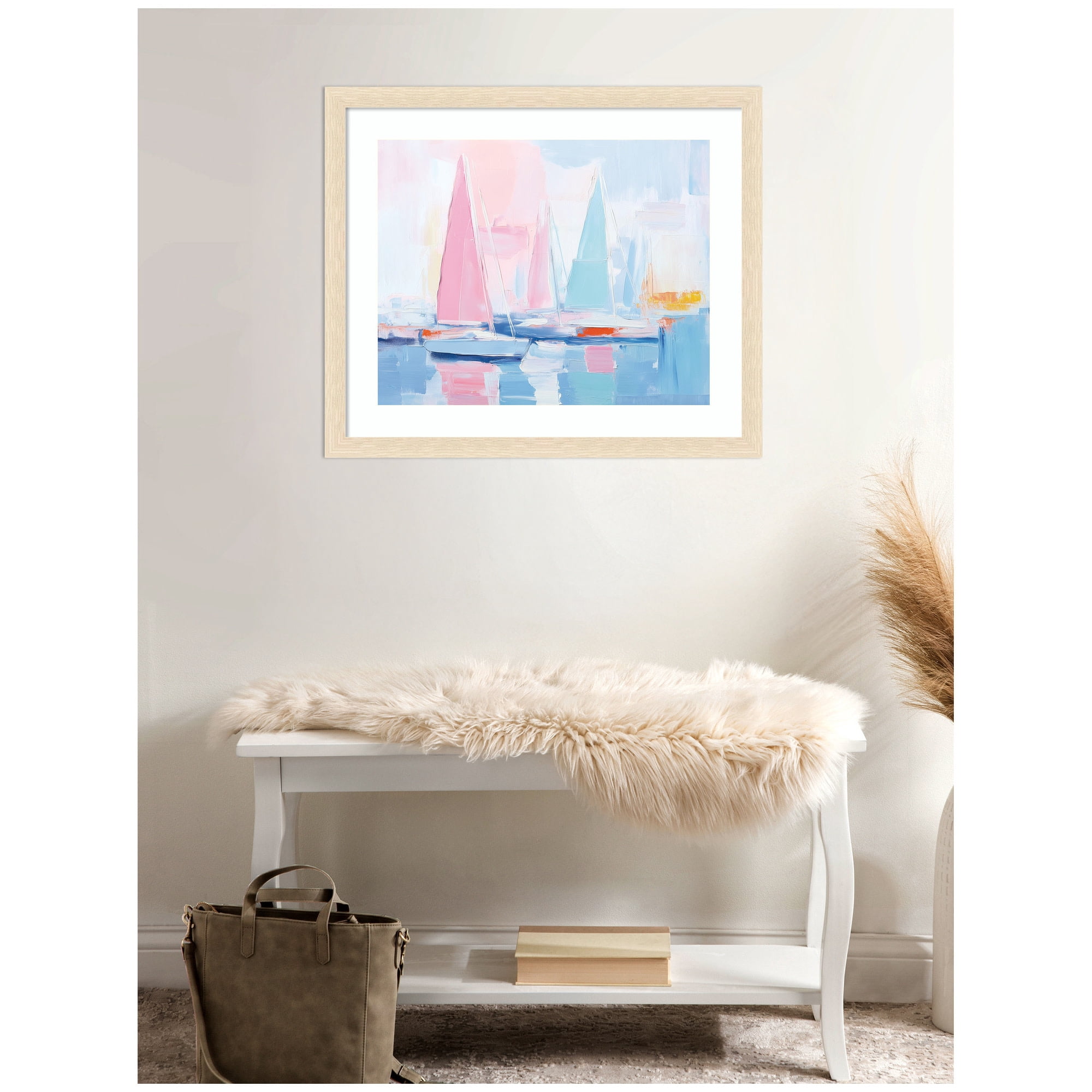 Kate and Laurel Framed Wall Art Print 'Abstract Sailboat Harbor ...