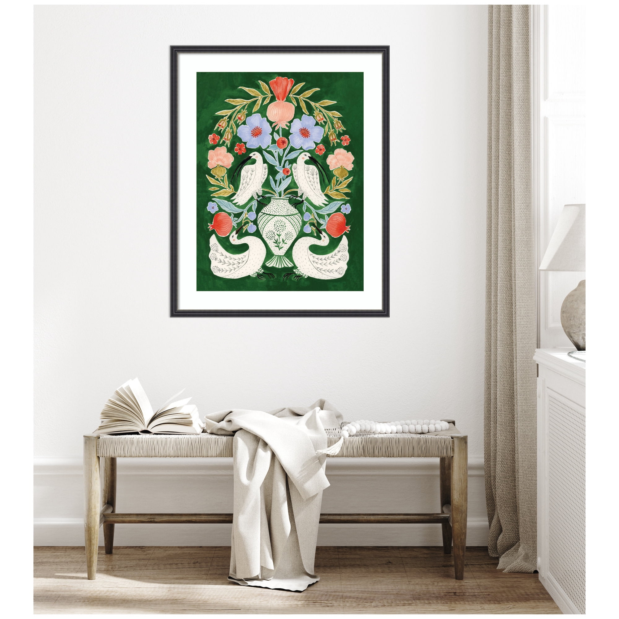Kate and Laurel Framed Wall Art Print Floral Folklore Ibises and Swan ...