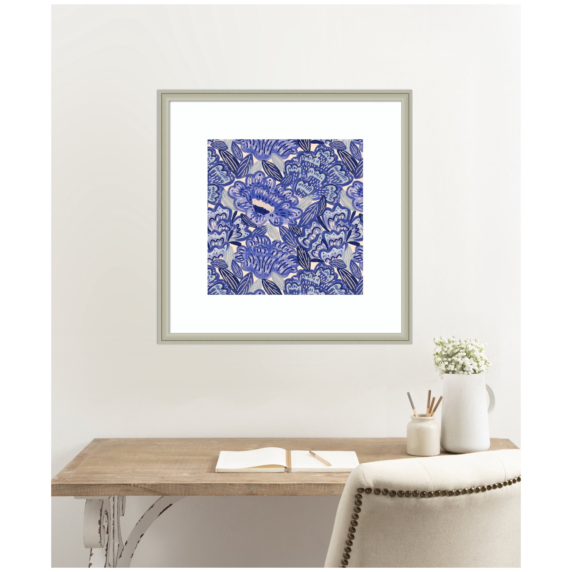 Kate and Laurel Framed Wall Art Print 'Painted Flowers Blue' by Carrie ...