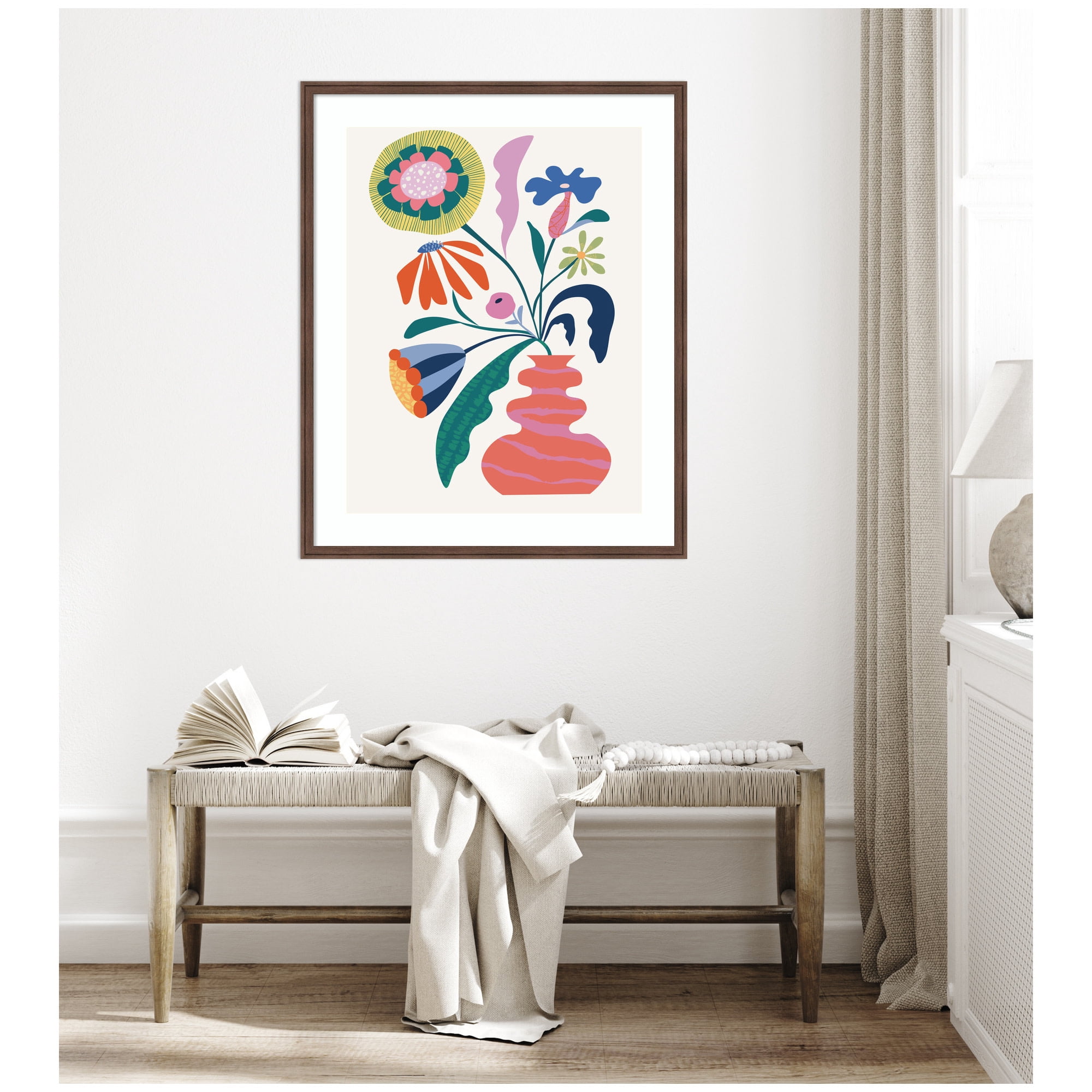 Kate and Laurel Framed Wall Art Print 'Retro Whimsical Floral vase' by ...