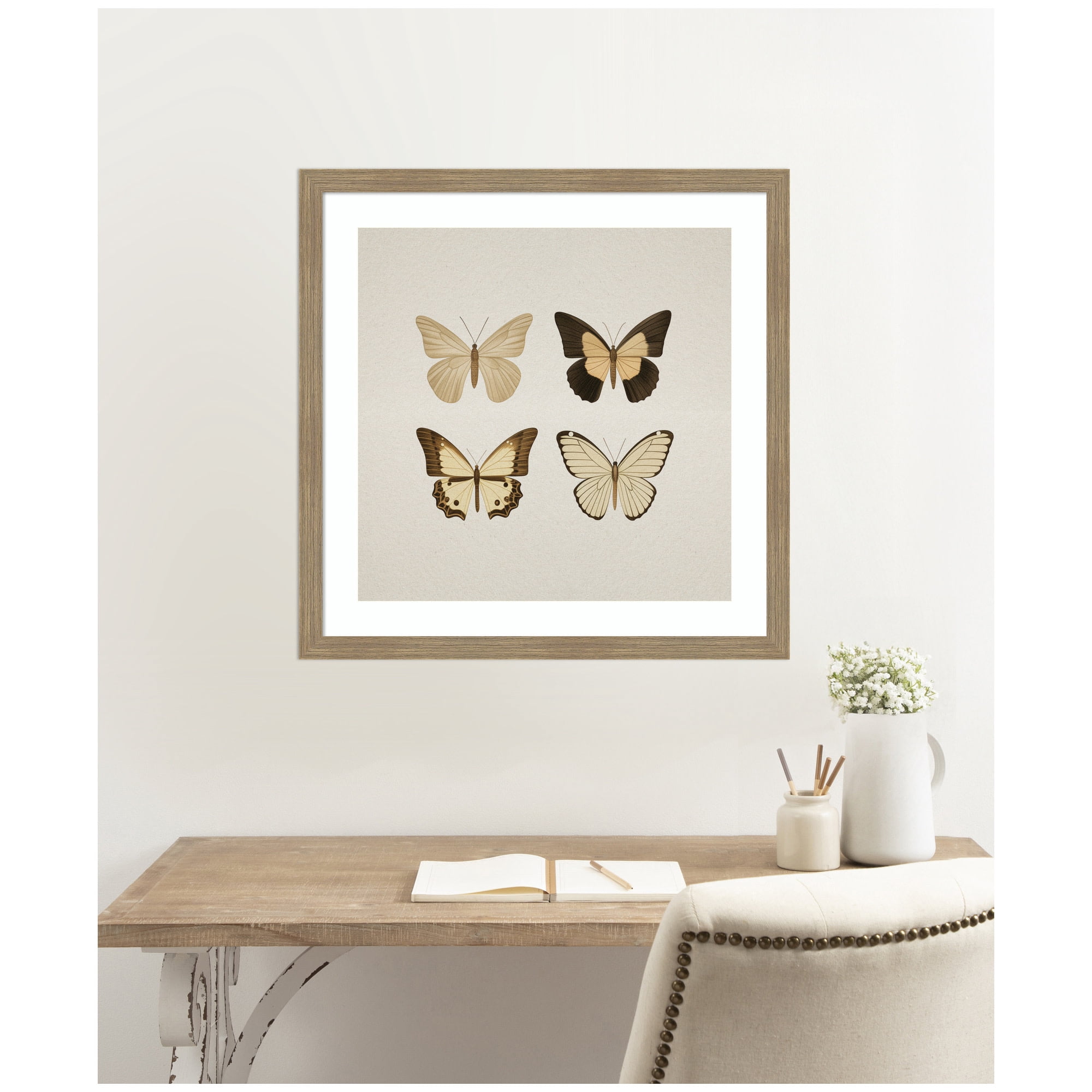 Kate and Laurel Framed Wall Art Print 'Vintage Style Butterflies in ...