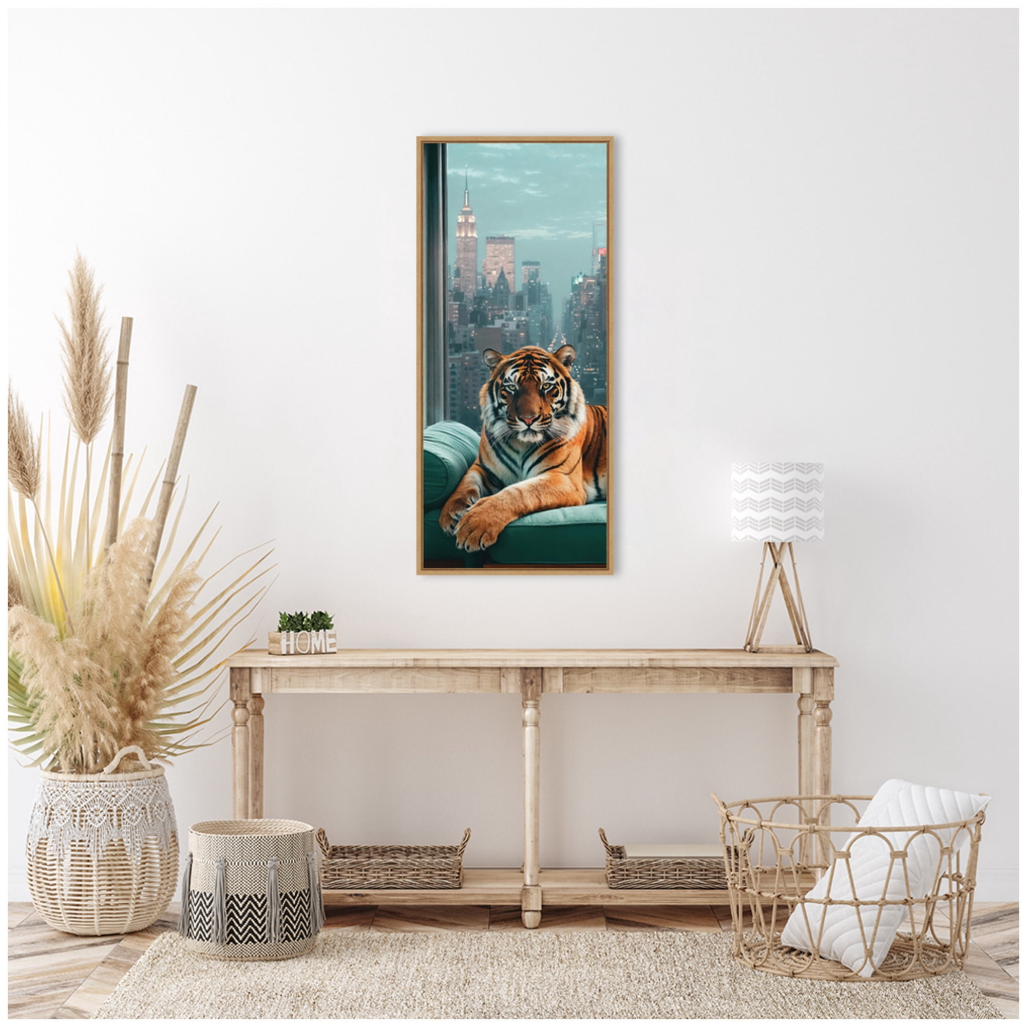 Kate and Laurel Graceful Tiger in New York Panel Framed Canvas Wall Art ...