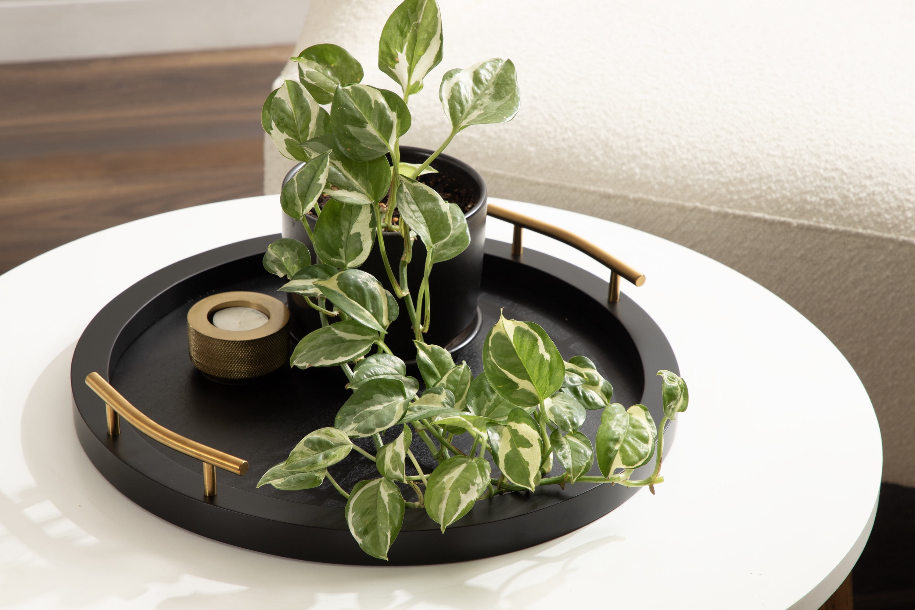 Kate and Laurel Halsey Decorative Wooden Round Tray with Polished Metal ...